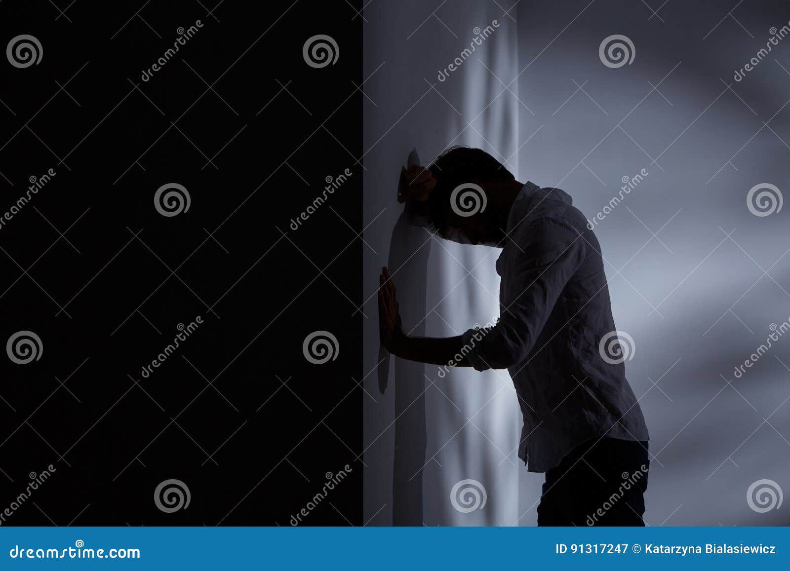 Man Leaning Head Against Wall Stock Image - Image of depressed ...