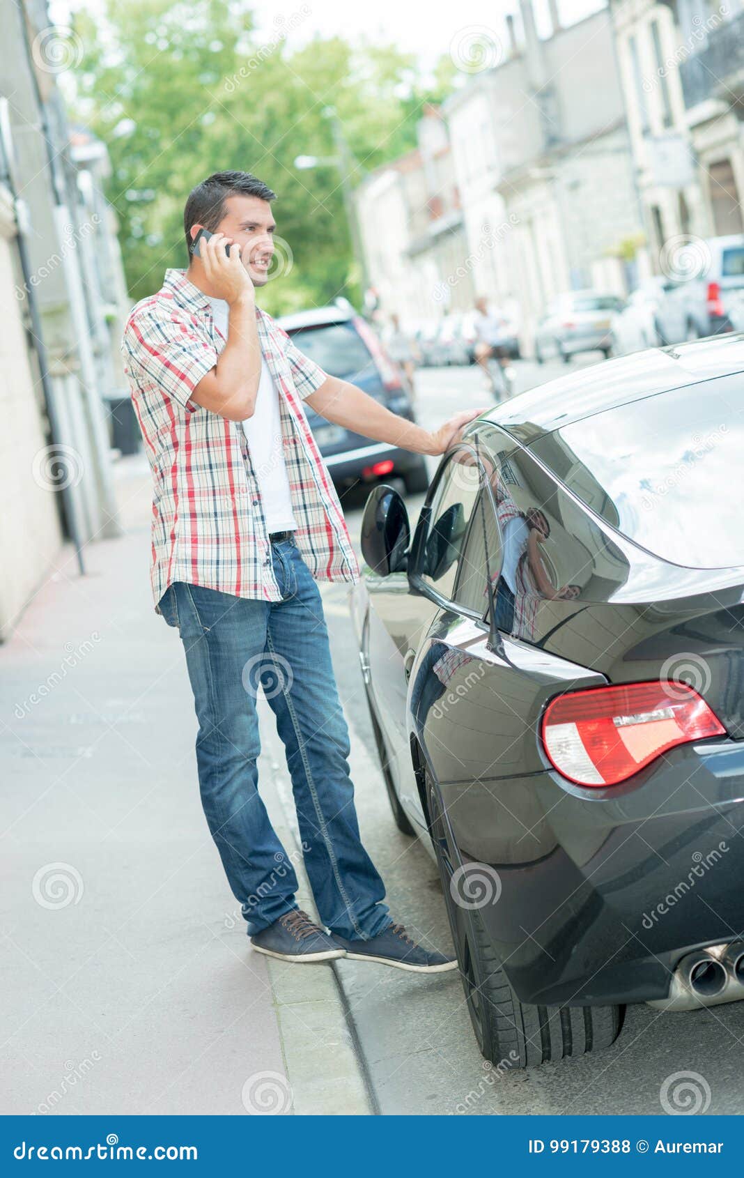 Man leaning up against car stock photo. Image of time - 99179388