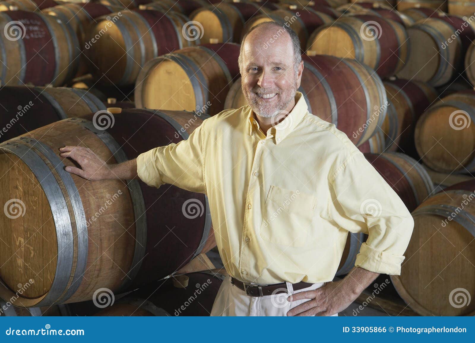 Man Leaning on Wine Cask in Cellar Stock Photo - Image of cask, people ...