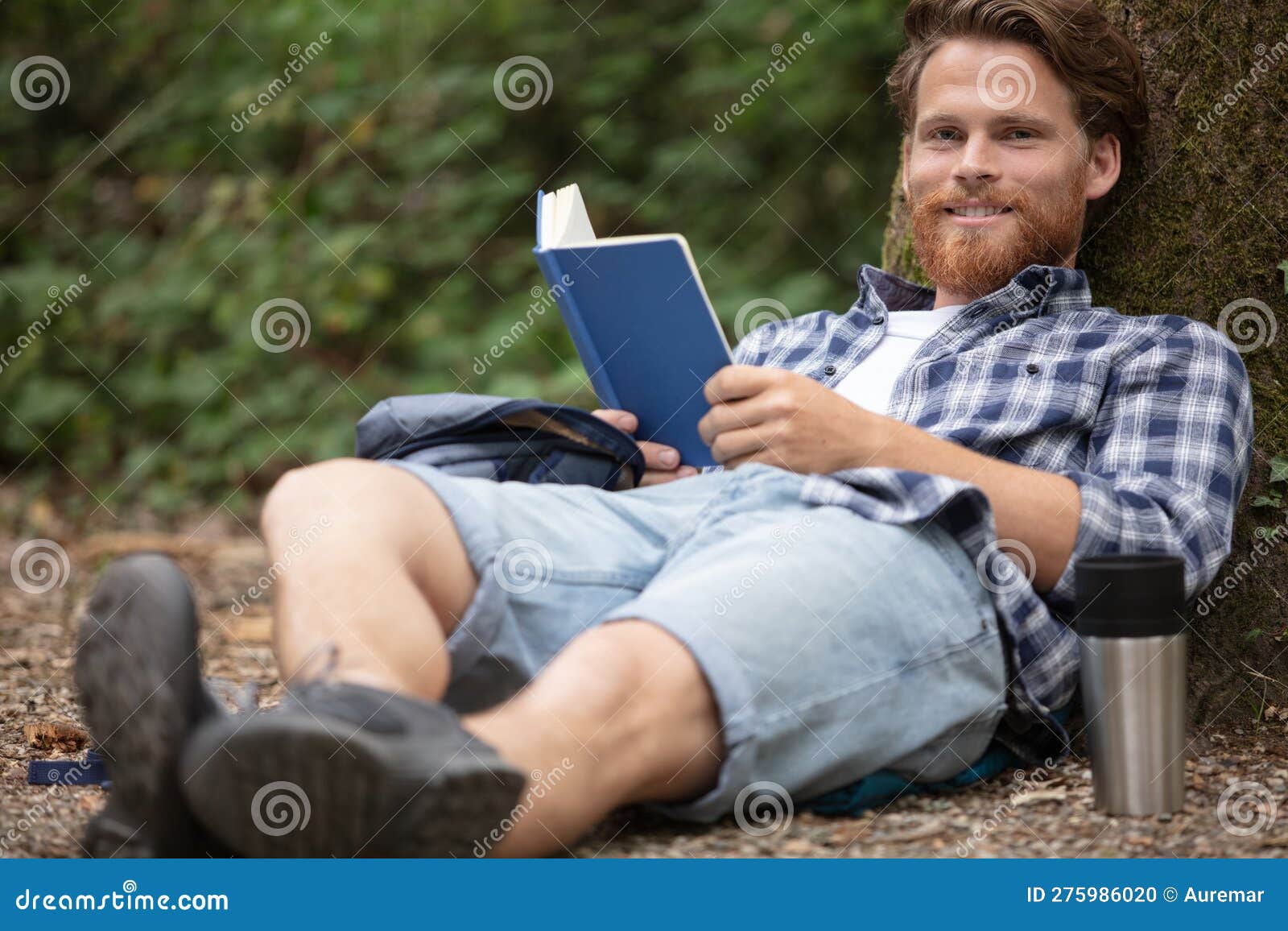 Man Leant Against Tree Reading Book Stock Photo - Image of learning ...
