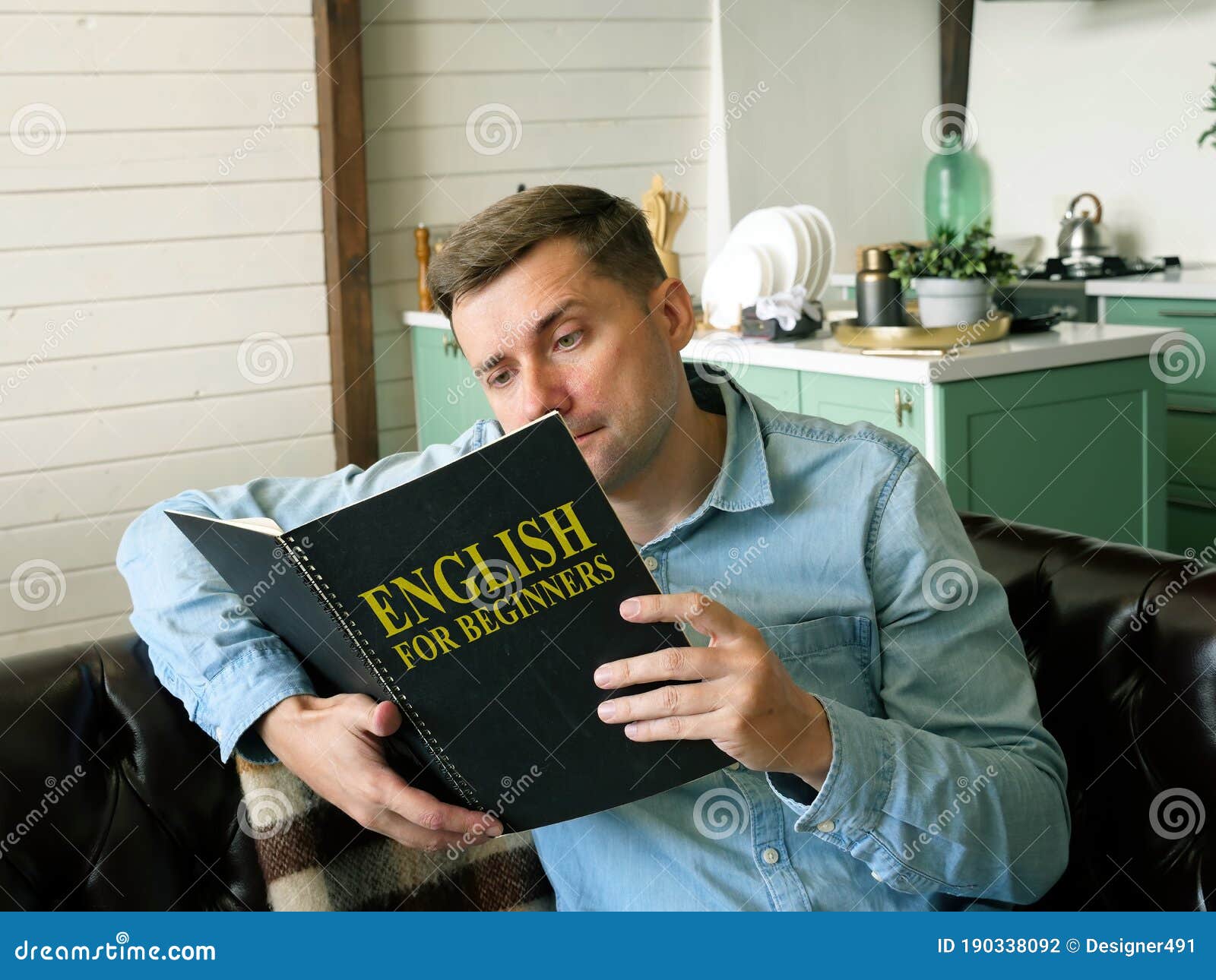 Man Learning with English for Beginners Book. Stock Photo - Image of ...