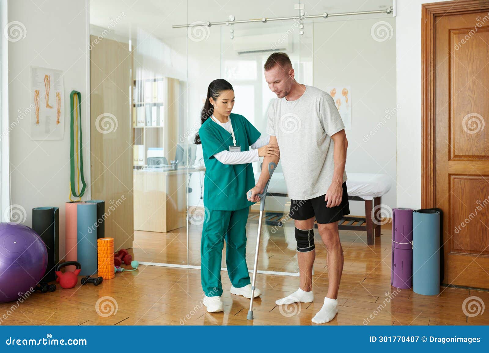 Man Learning How To Walk with Crutch Stock Image - Image of physical ...