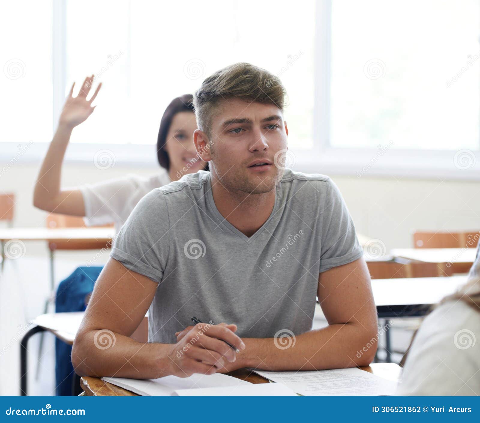 Man, Learning and Thinking in Classroom at Desk for Education ...