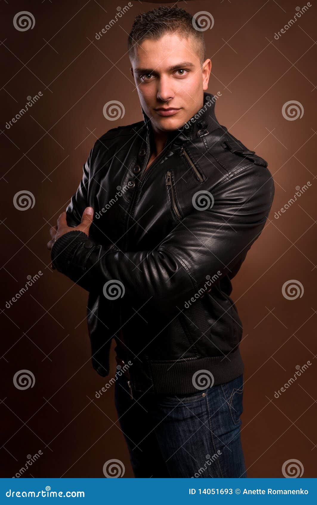 Man in a leather jacket. stock image. Image of stylish - 14051693