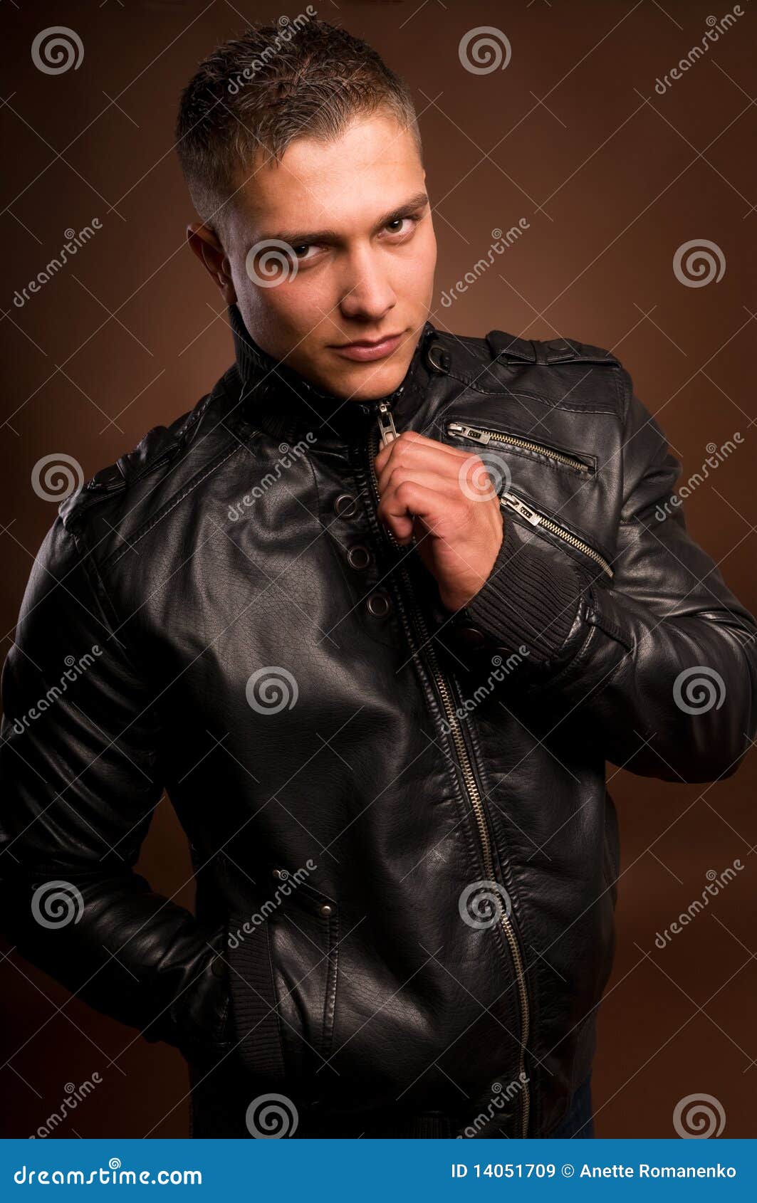 Man in a leather jacket. stock image. Image of single - 14051709