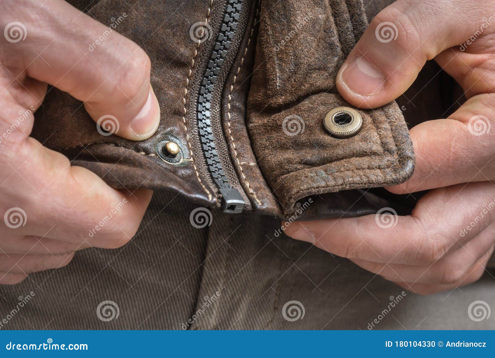 Man in Leather Jacket Fasteners Buttons Stock Photo - Image of cold ...