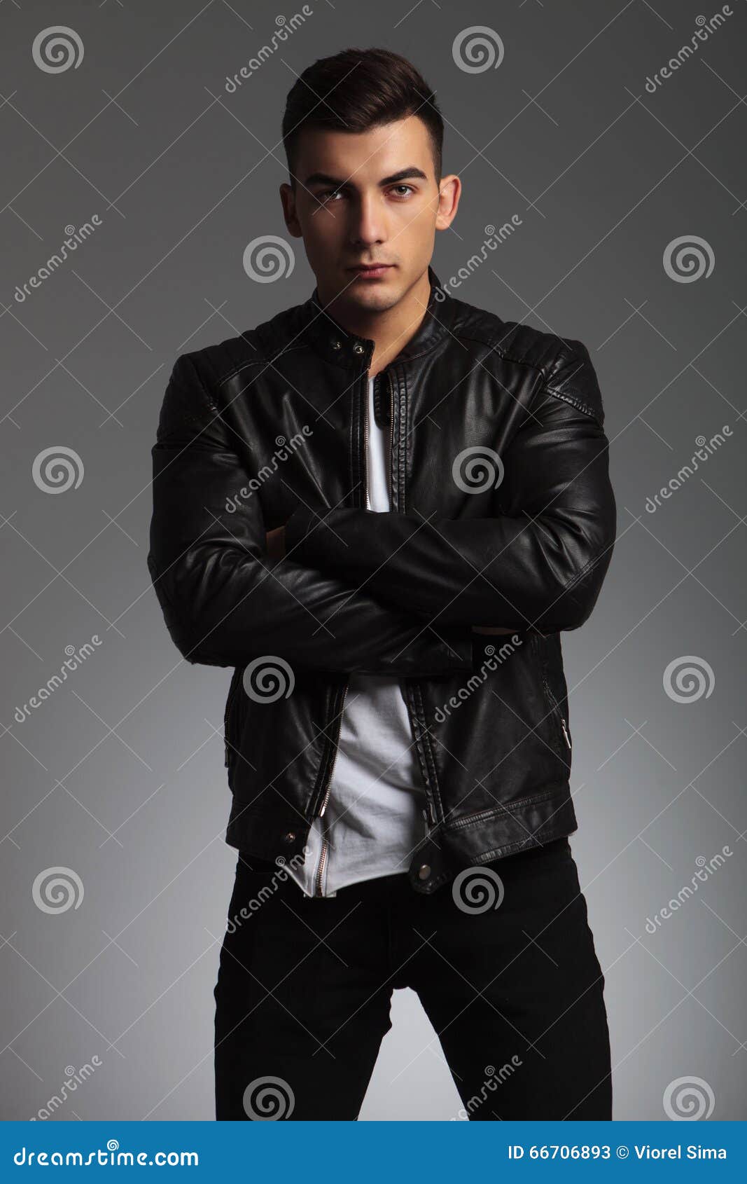 111 Man Leather Jacket Standing Hands Crossed Photos - Free & Royalty ...