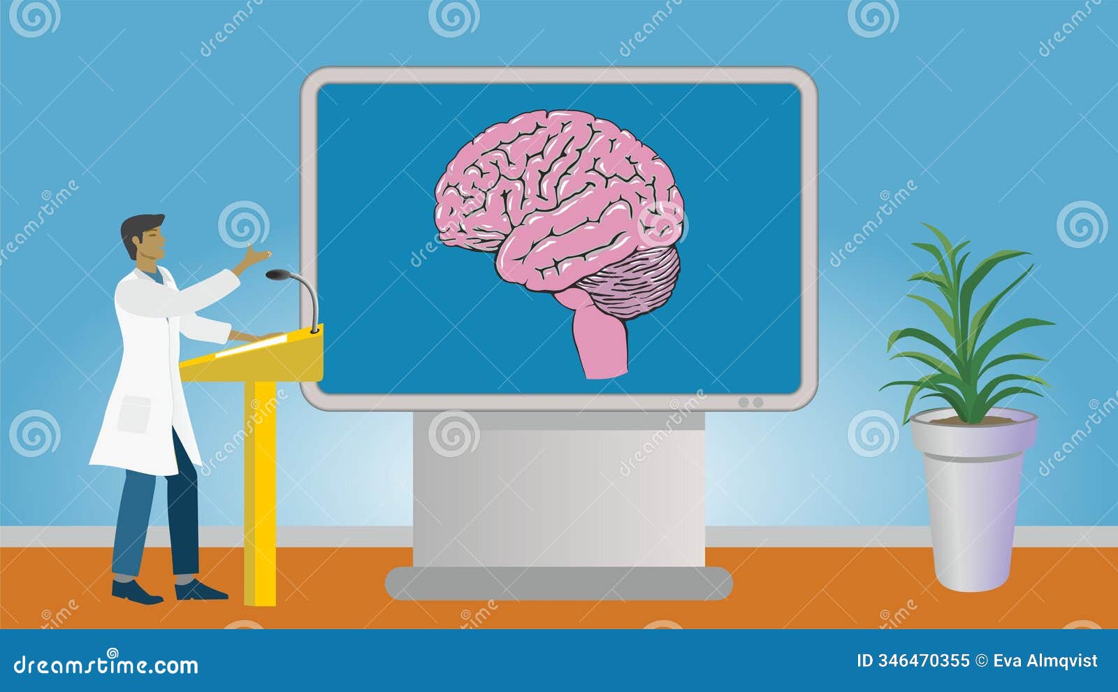 Man in Lecture about Brain. Dimension 16:9. Vector Illustration. Stock ...