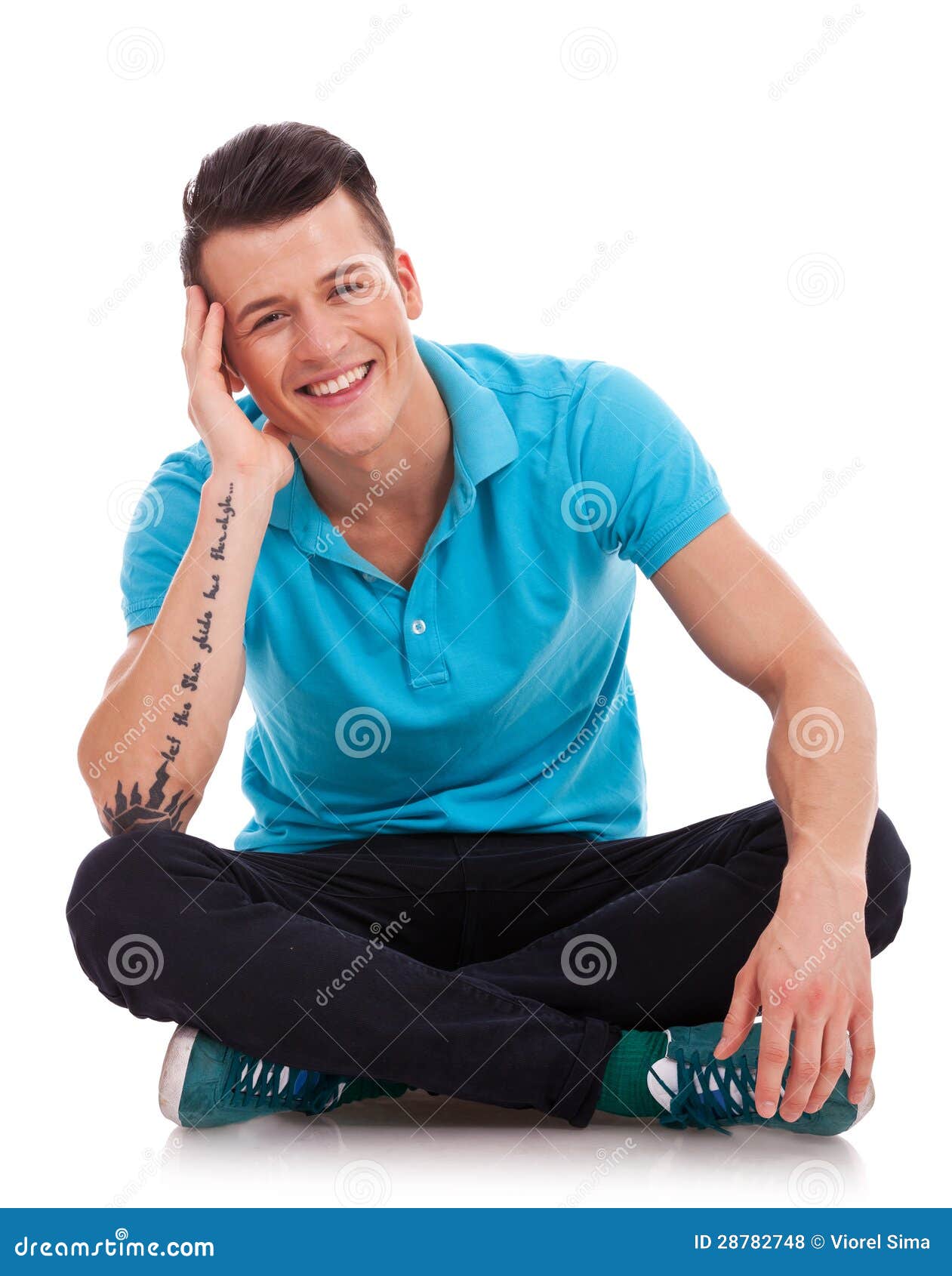 Man with Legs Crossed Smiling Stock Photo - Image of meditating ...