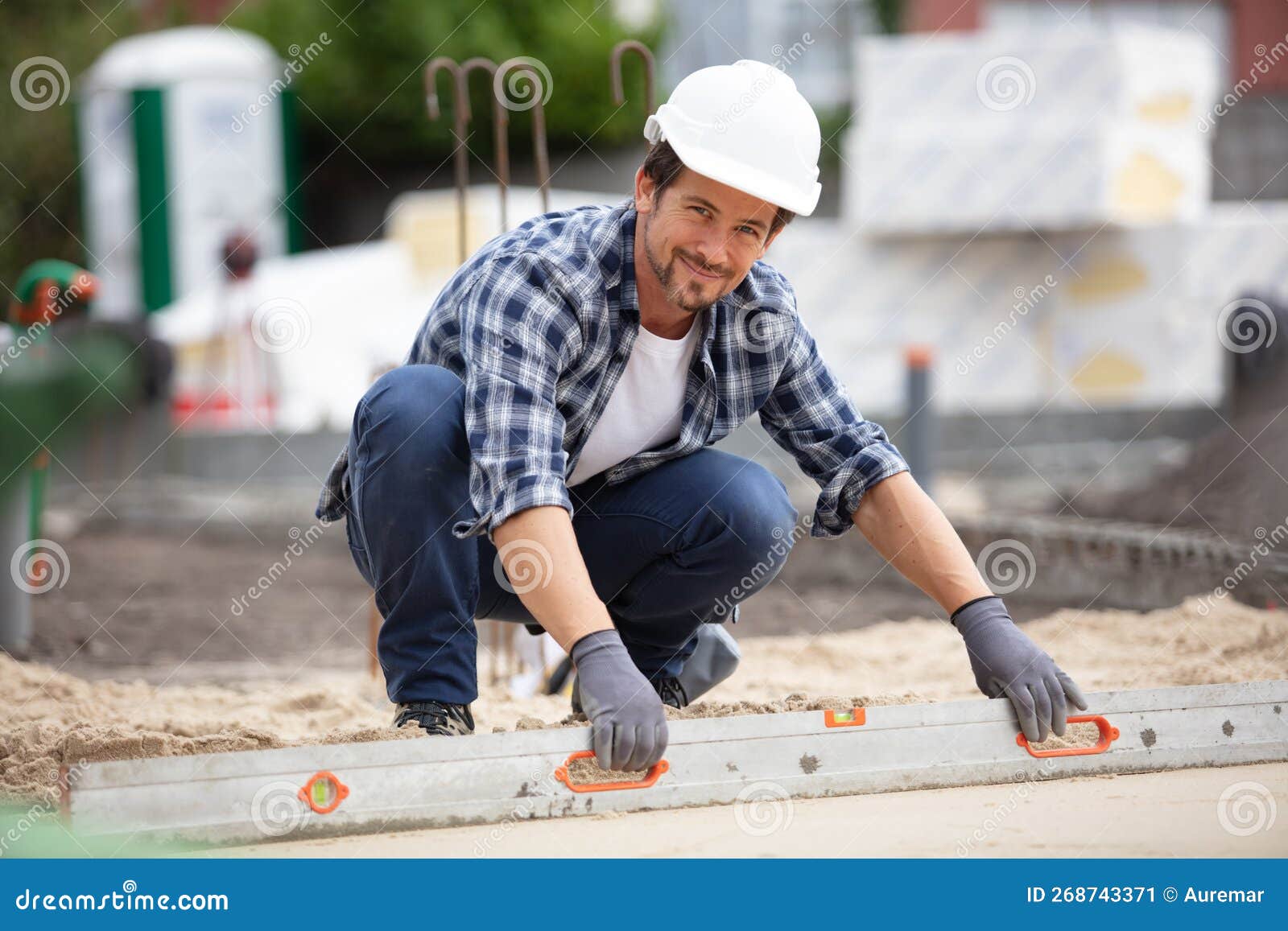 Man Leveling Fresh Cement Floor with Mallet Stock Image - Image of ...