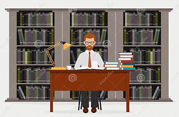 Man in Library. Concept of Education. Reading in Library a Vector ...
