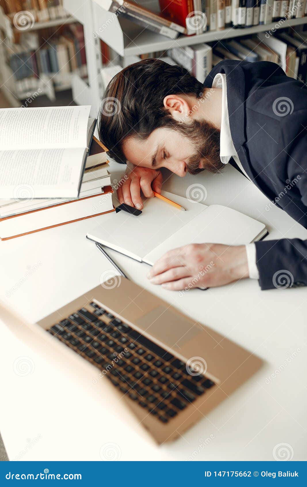 Handsome Guy Study at the Library Stock Photo - Image of hipster ...