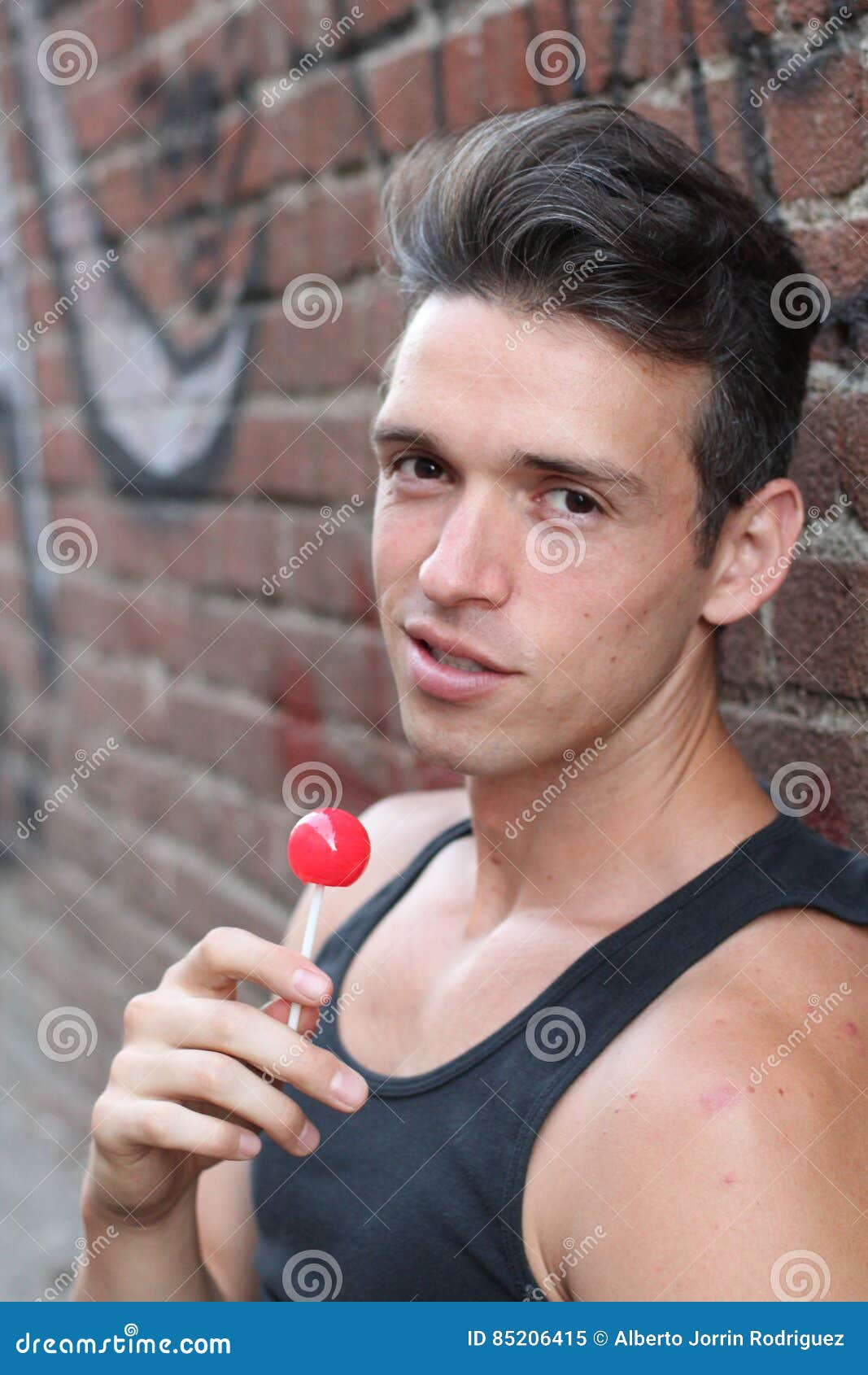 Man Licking Sweet Sugar Candy Closeup Outdoors Stock Image - Image of ...