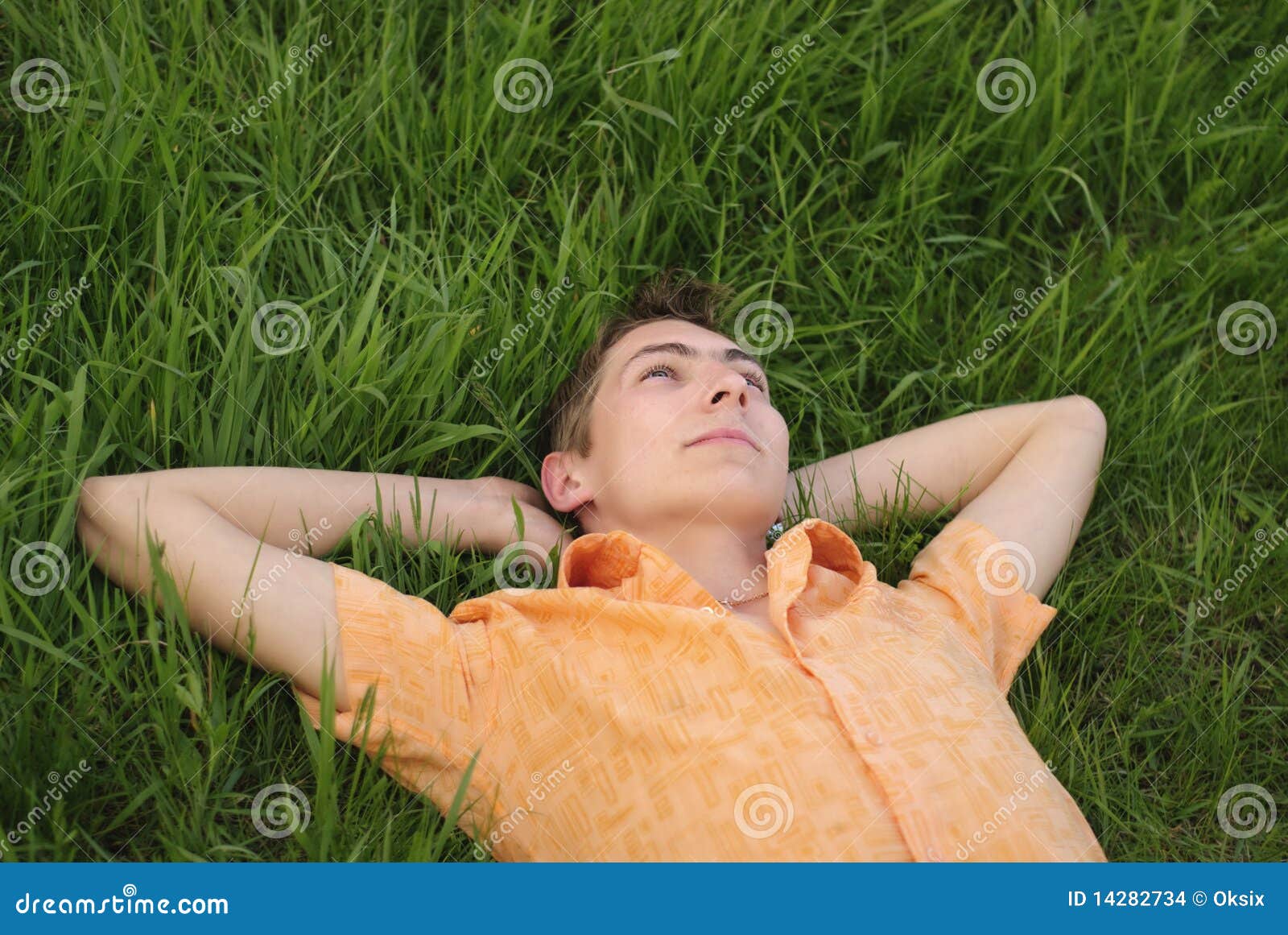 Man lie on the grass stock photo. Image of fair, caucasian - 14282734