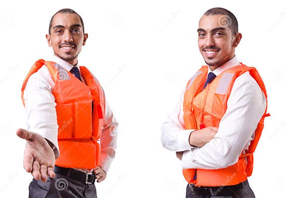 The Man in Life Jacket Isolated on White Stock Photo - Image of life ...