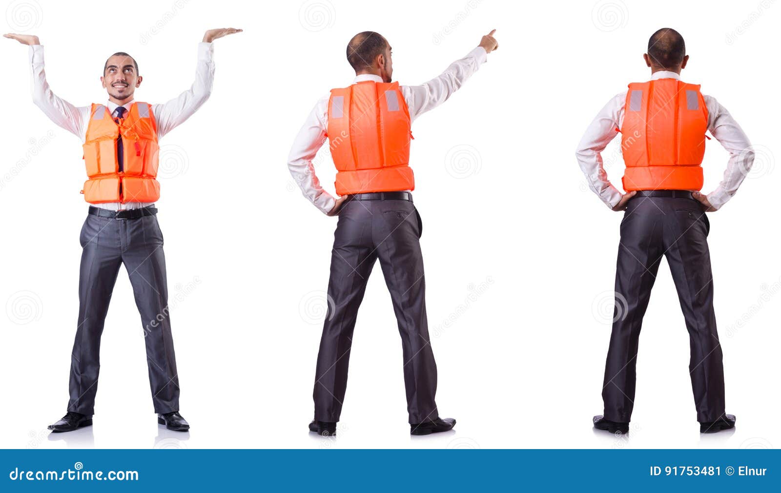 The Man in Life Jacket Isolated on White Stock Image - Image of office ...
