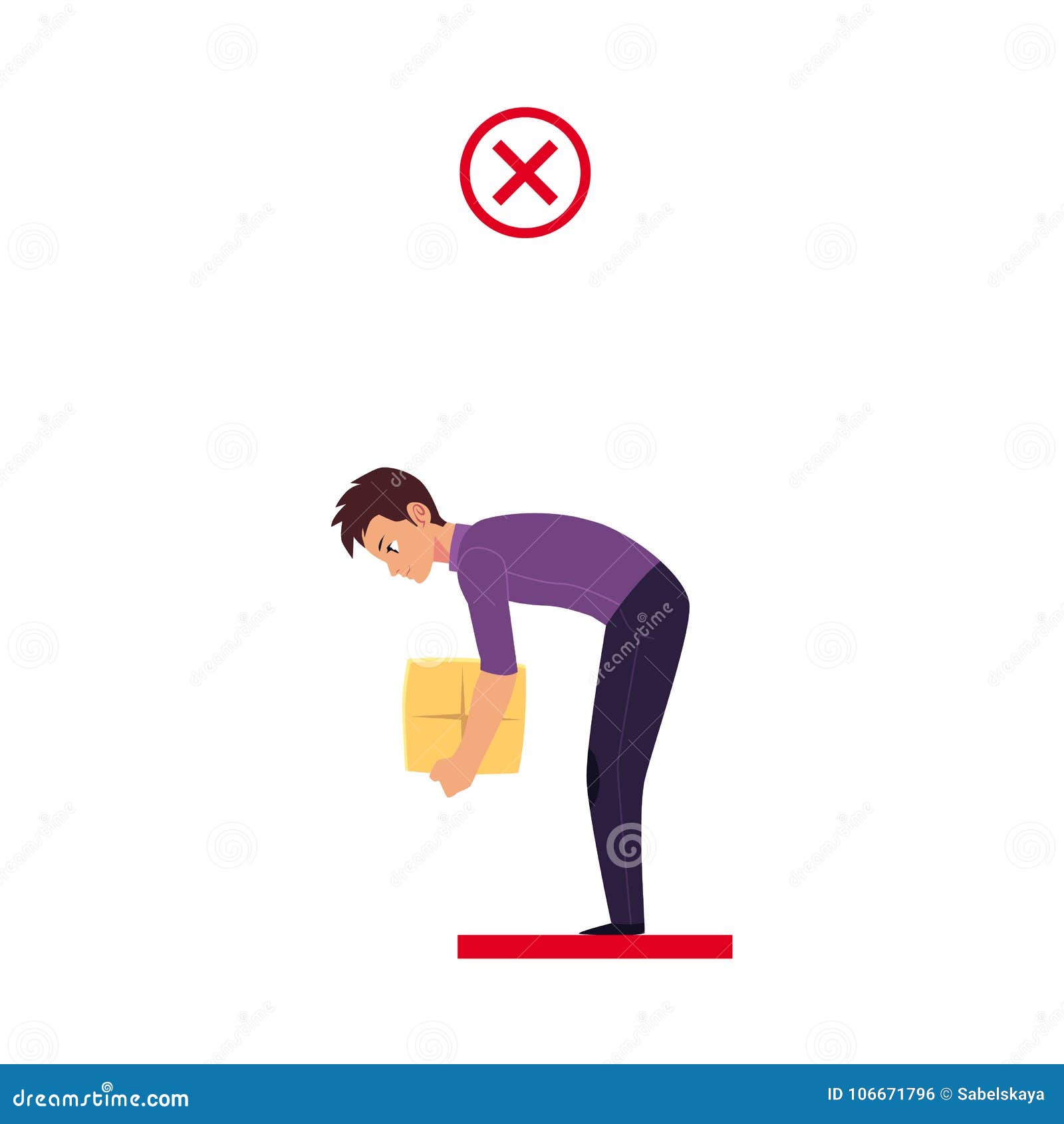 Man Lifting An Object In Incorrect Position Stock Vector Illustration Of Bent Back 106671796
