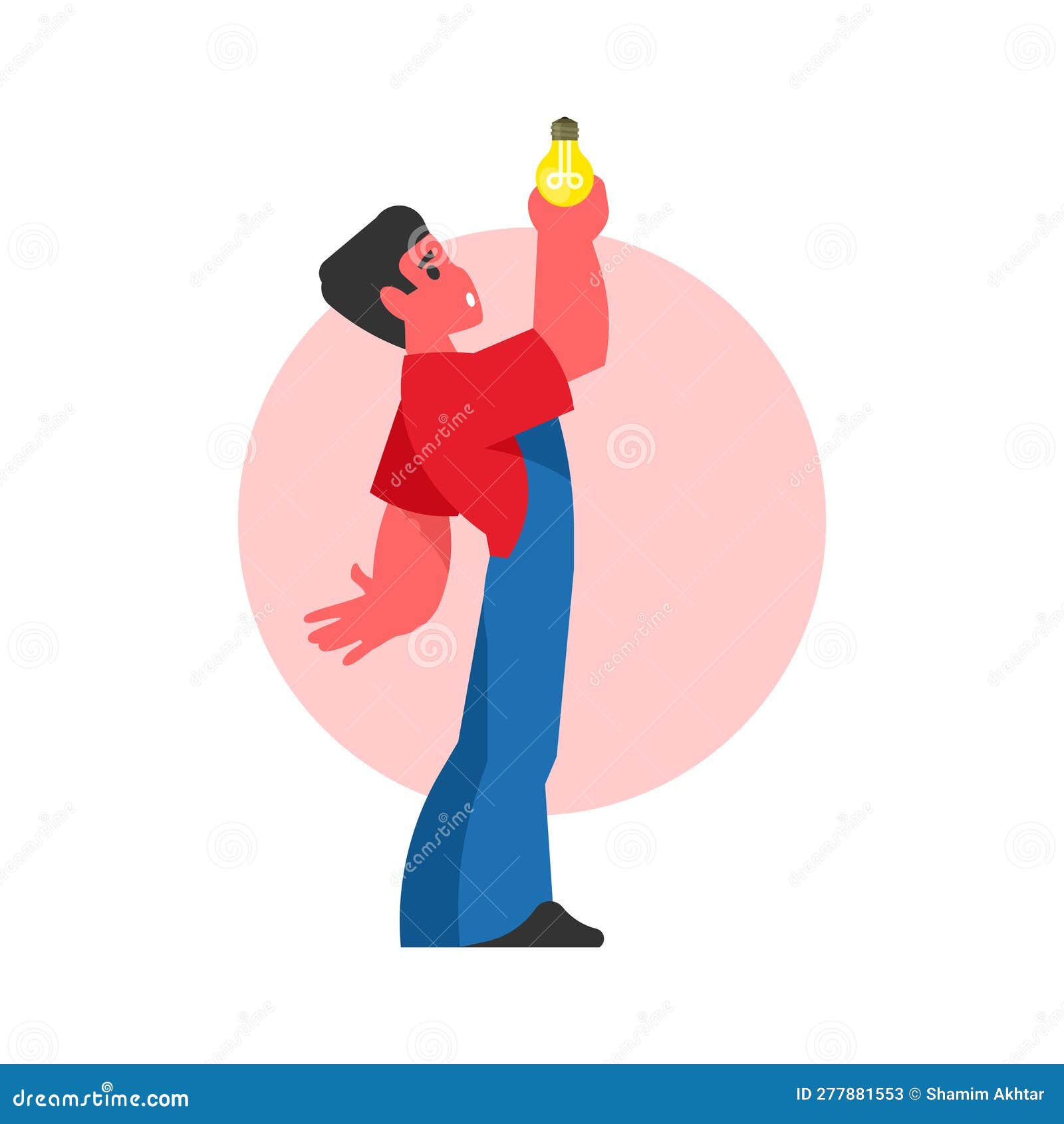 Man with Light Bulb. Idea Concept. Vector Illustration in Flat Style ...
