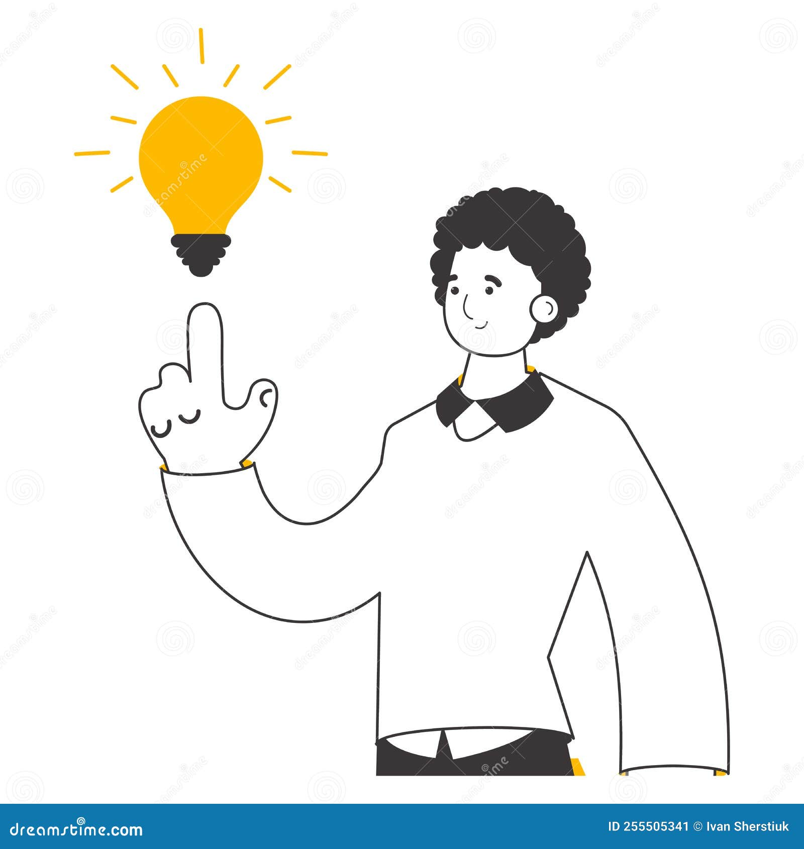 Man and Light Bulb. Idea Concept. Vector Illustration. Isolated. Lines ...