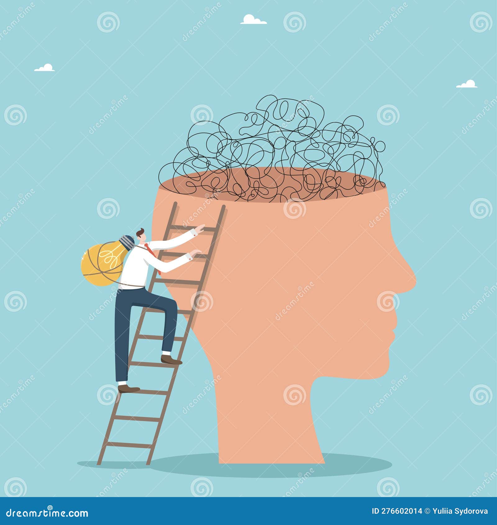 Man`s Head With Confused Thoughts In His Brain. Thinking Person With ...