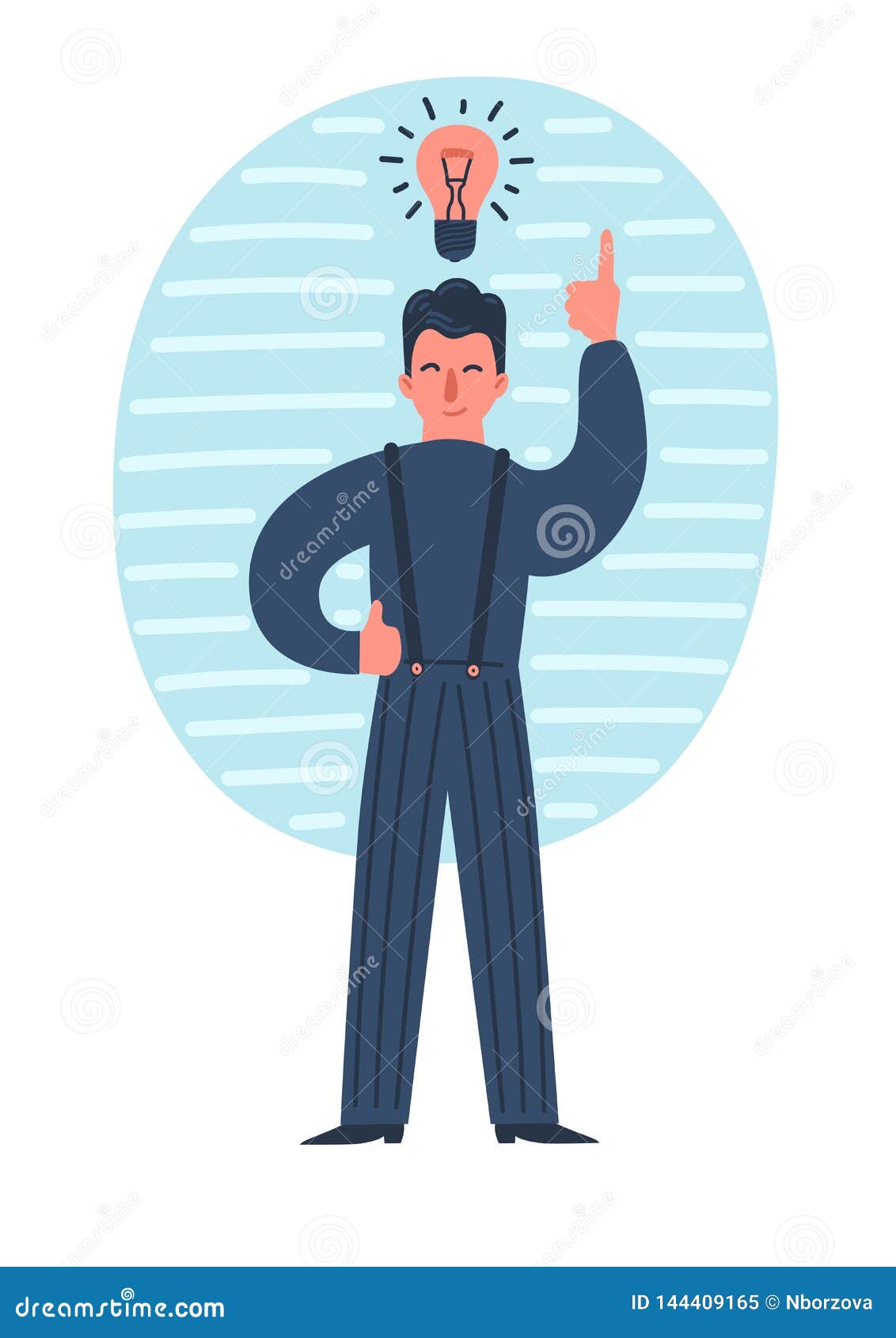 Man with light bulb. stock vector. Illustration of thinking - 144409165