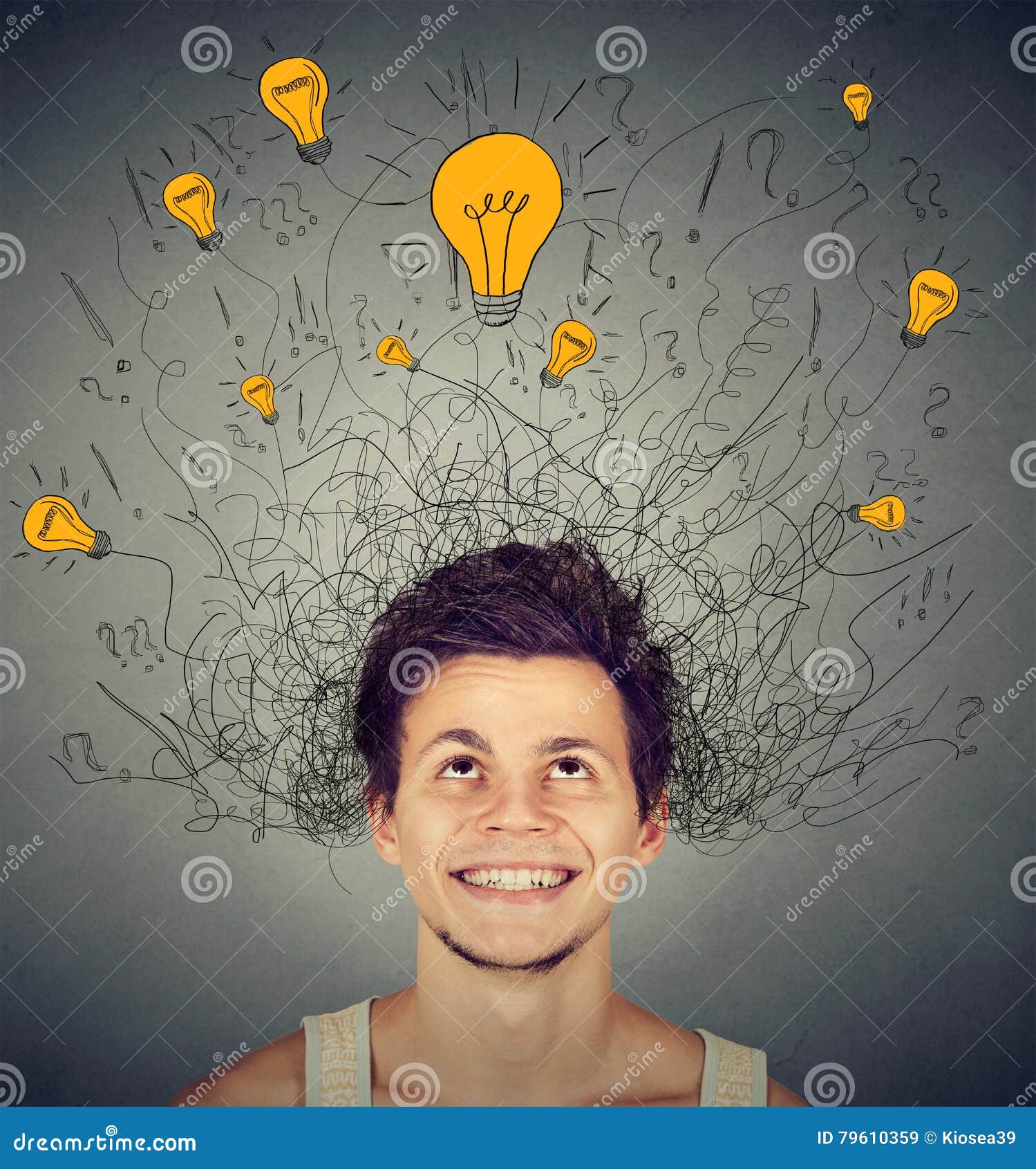 Man with Light Bulbs Over His Head Stock Image - Image of brain, bulb ...