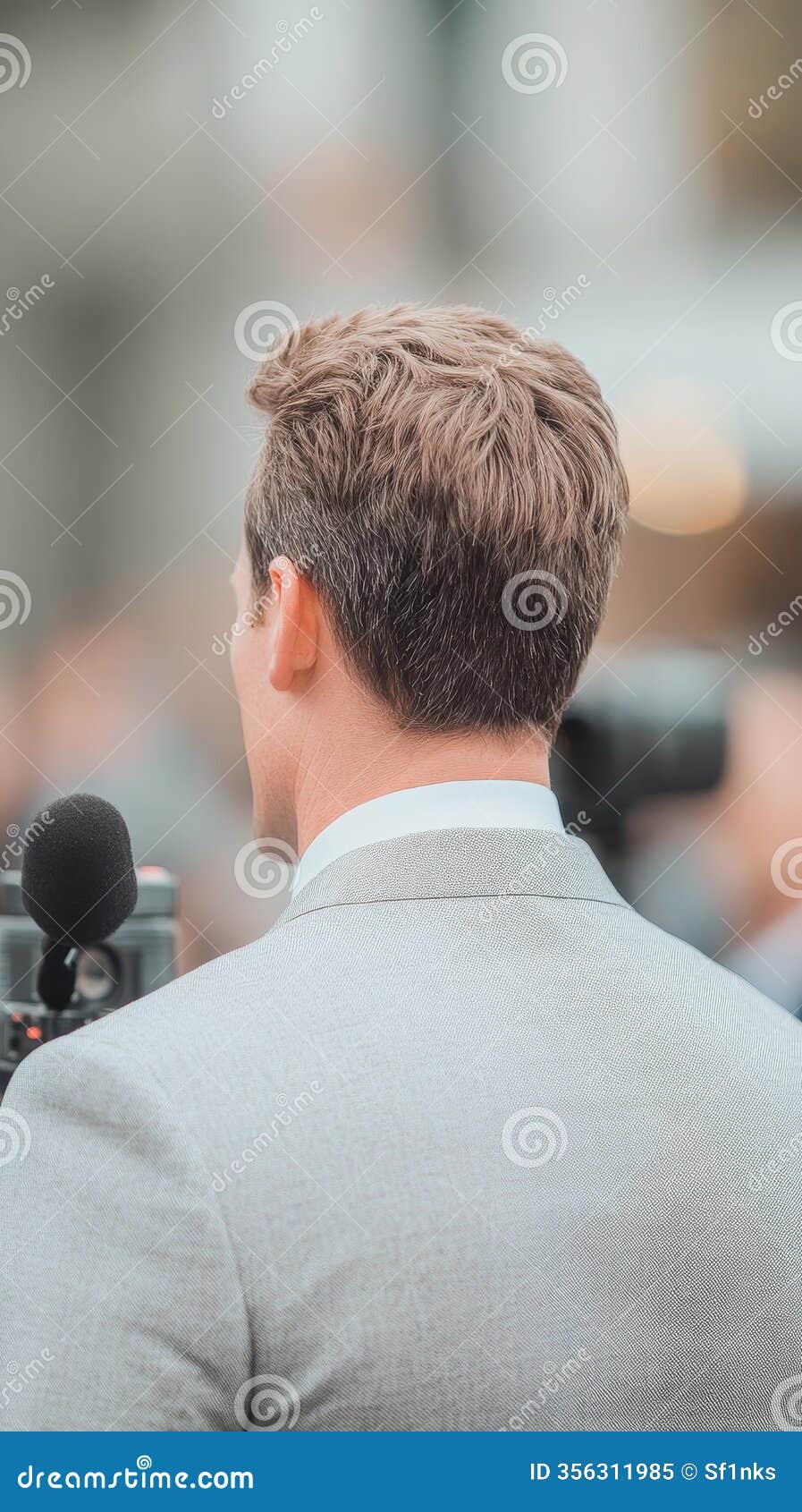A Man in a Light Gray Suit Turns His Back To the Camera, Facing a ...