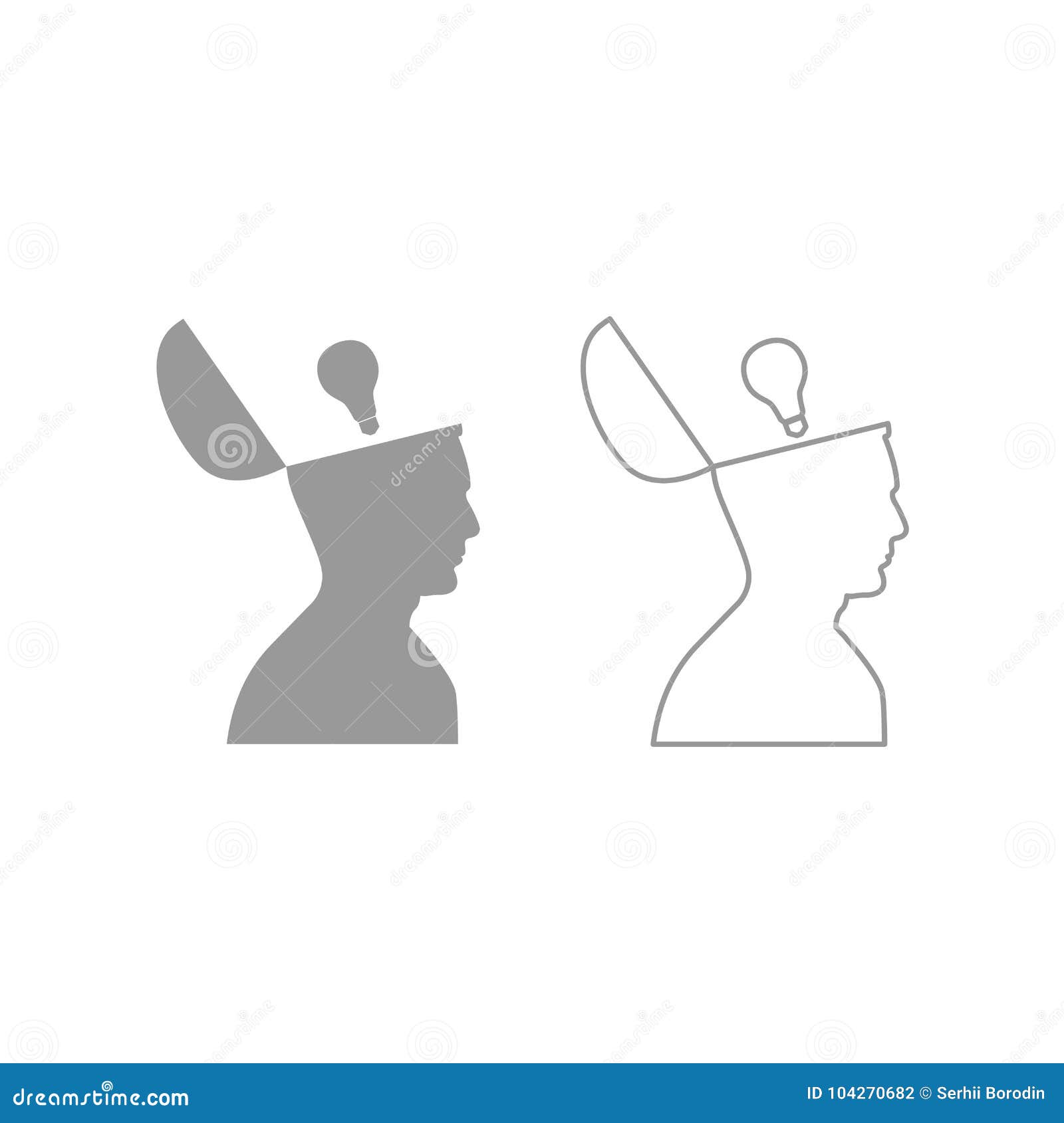 Man with Lightbulb Idea in Open Head Icon Set . Stock Vector ...