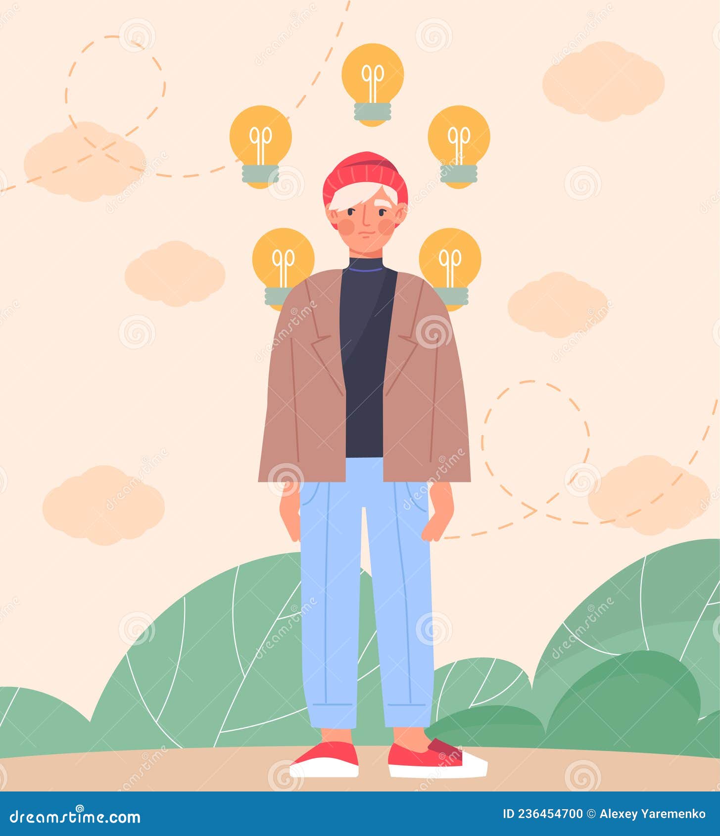 Man and lightbulb stock vector. Illustration of lamp - 236454700