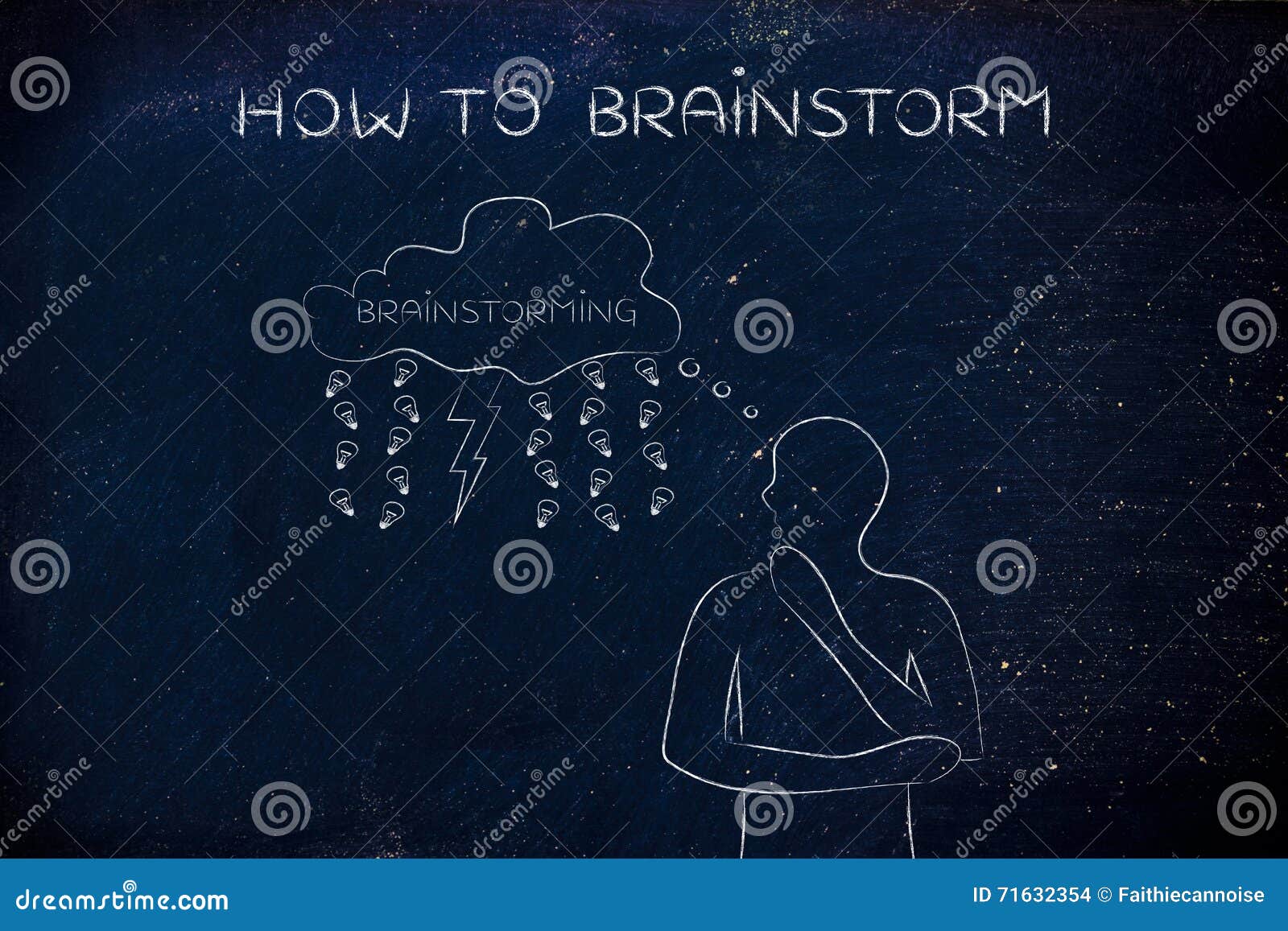 Man with Lightning Bolt & Rain of Ideas on Thought Bubble, Brain Stock ...