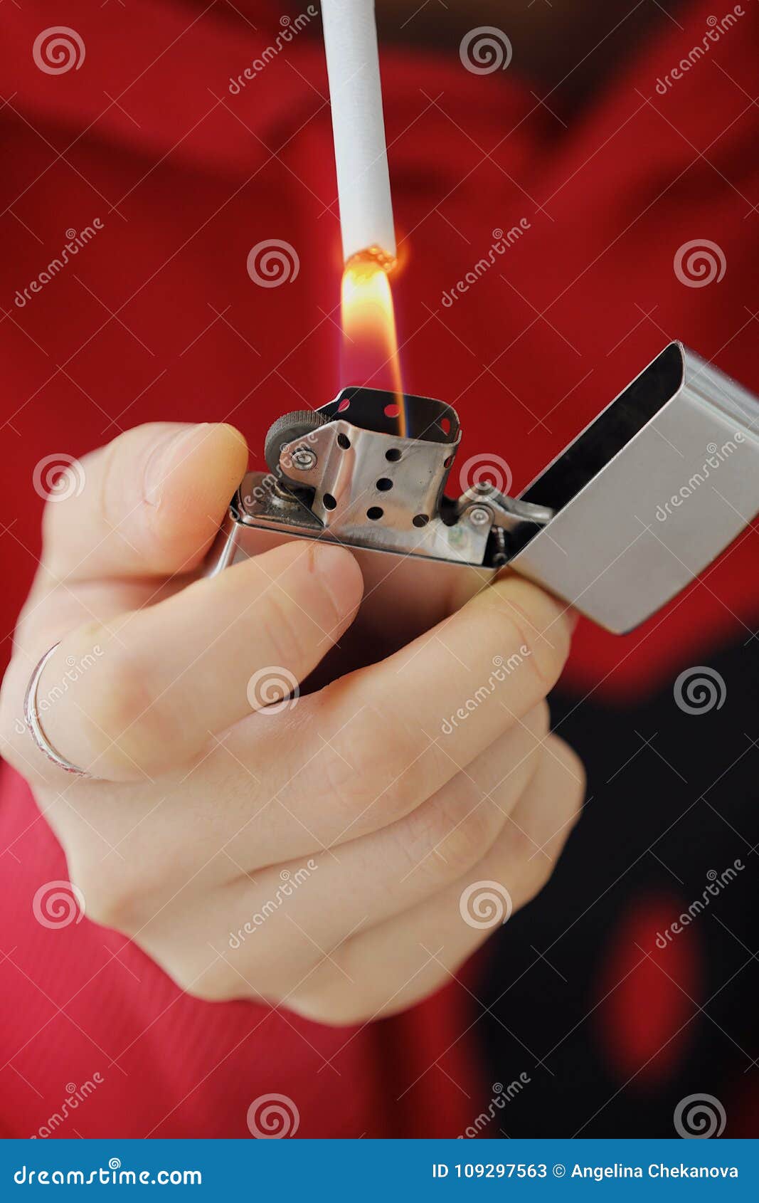 Man Lights a Cigarette Lighter with Fire Stock Image - Image of market ...