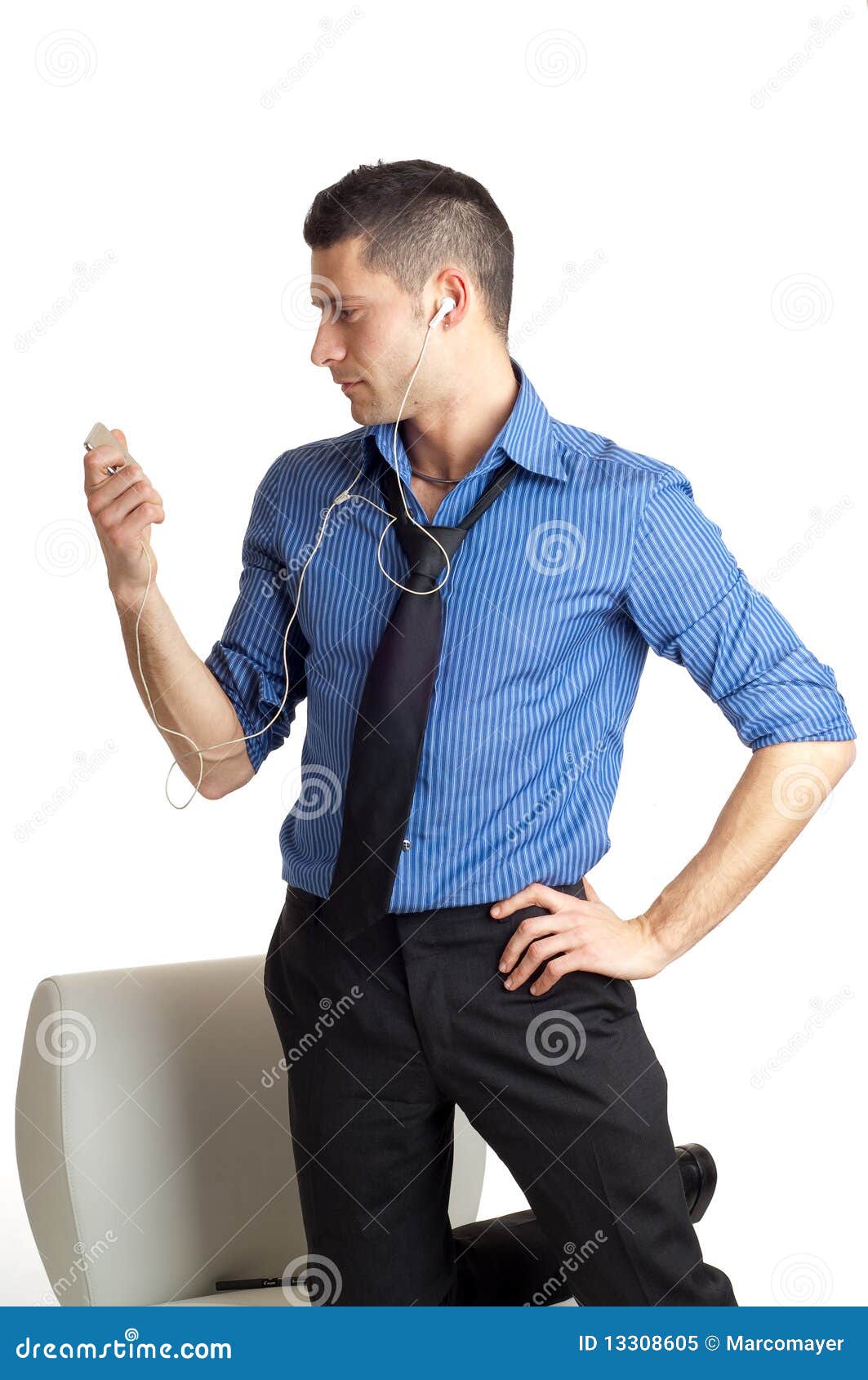 Man listen mp3 player stock image. Image of person, confident - 13308605