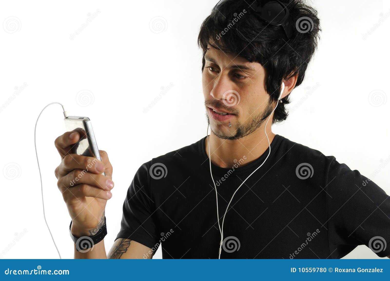Man listening music stock photo. Image of fashion, black - 10559780