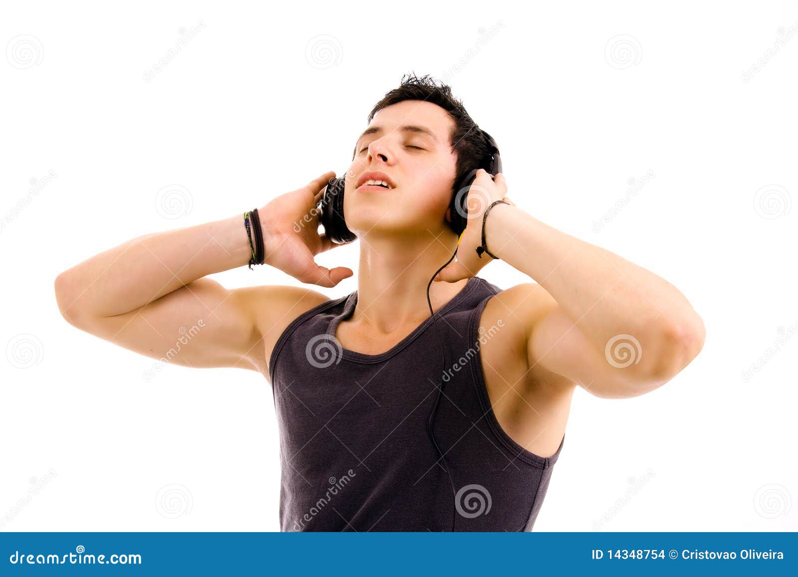 Man listening music stock photo. Image of joyful, handsome - 14348754