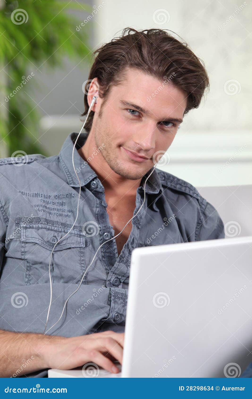 Man listening to music stock photo. Image of hear, smile - 28298634
