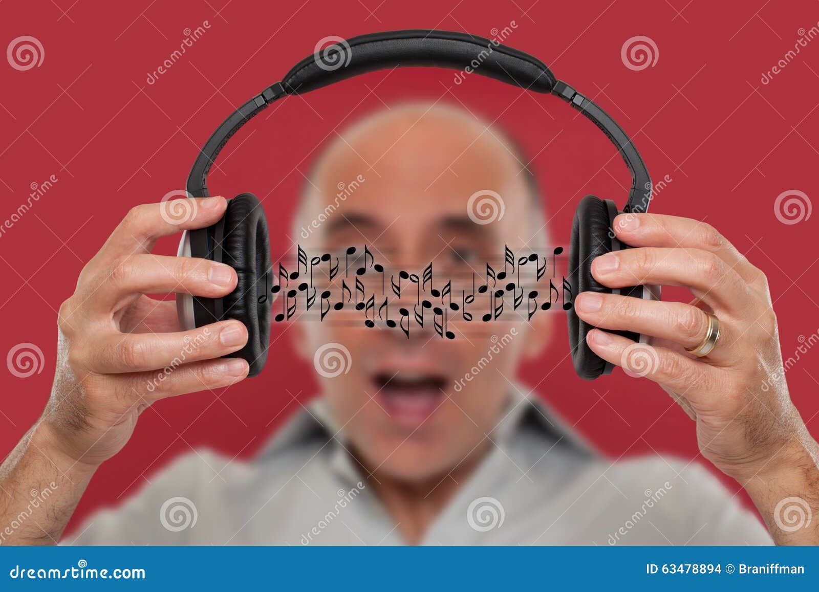 Man Listening and Visualizing Music Notes Stock Photo - Image of adult ...