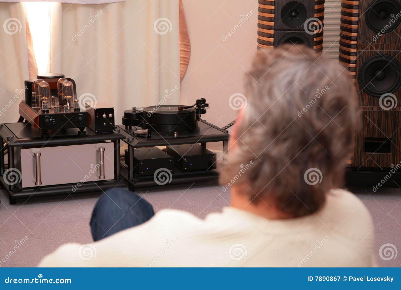 Man Listens Music from Turntable Stock Image - Image of high, loud: 7890867