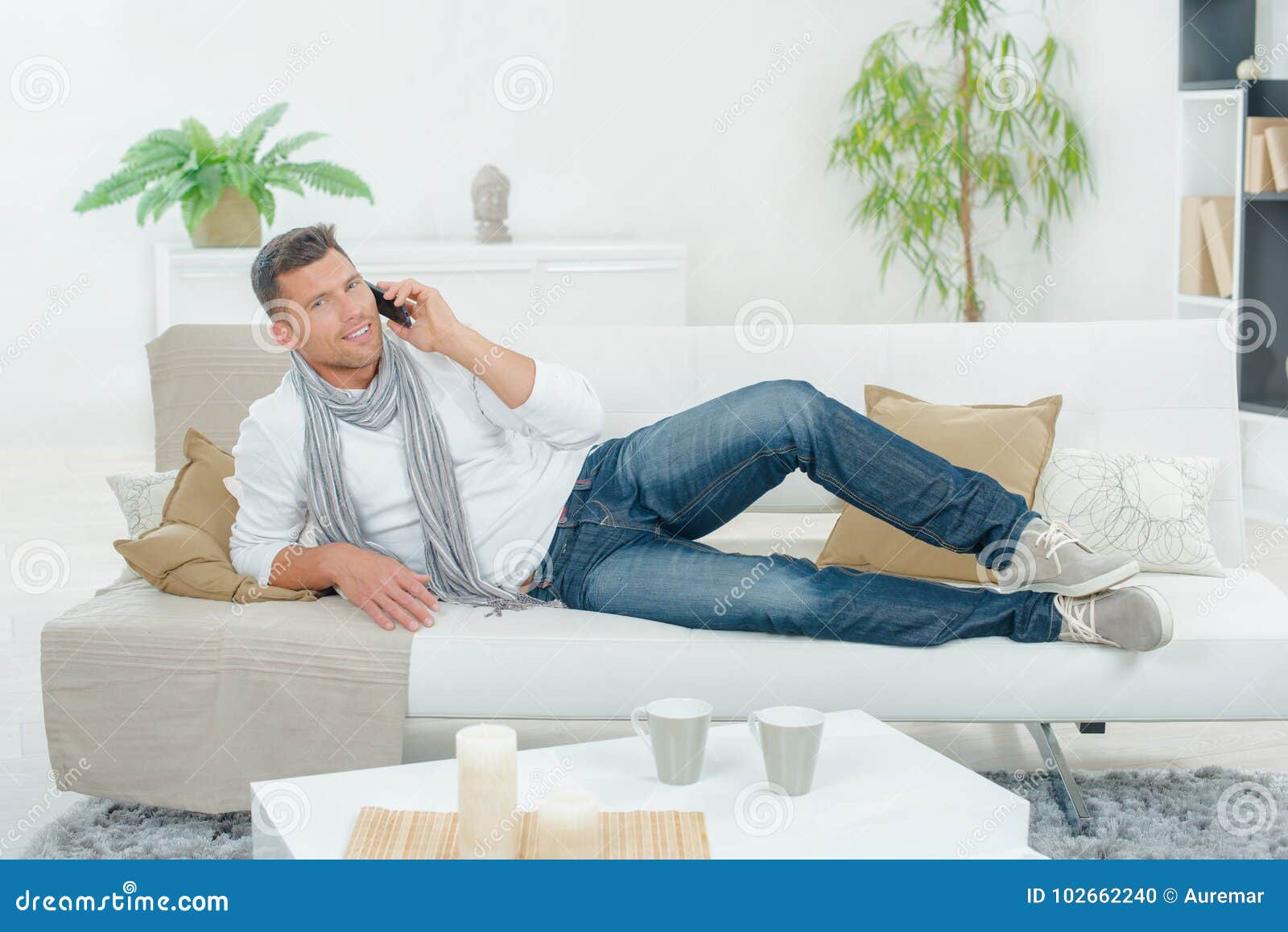 Man in living room stock photo. Image of relax, communicate - 102662240