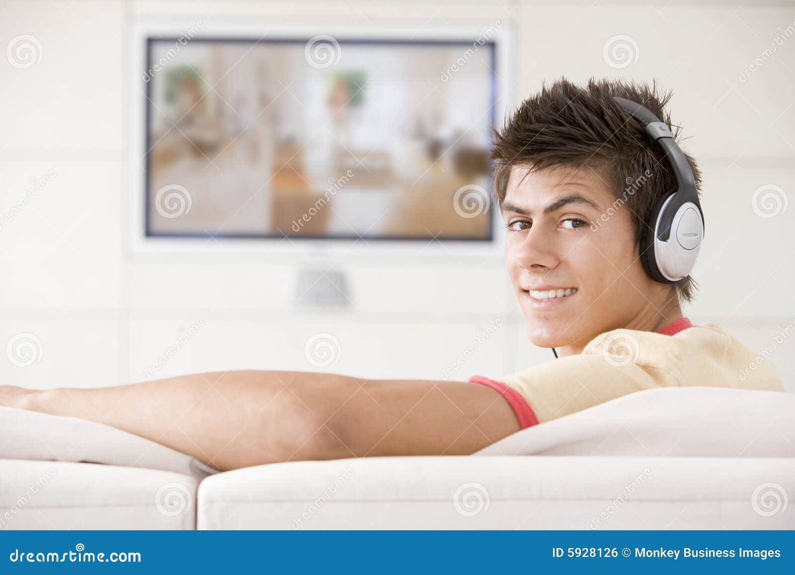 Man in Living Room Watching Television Stock Photo - Image of male ...