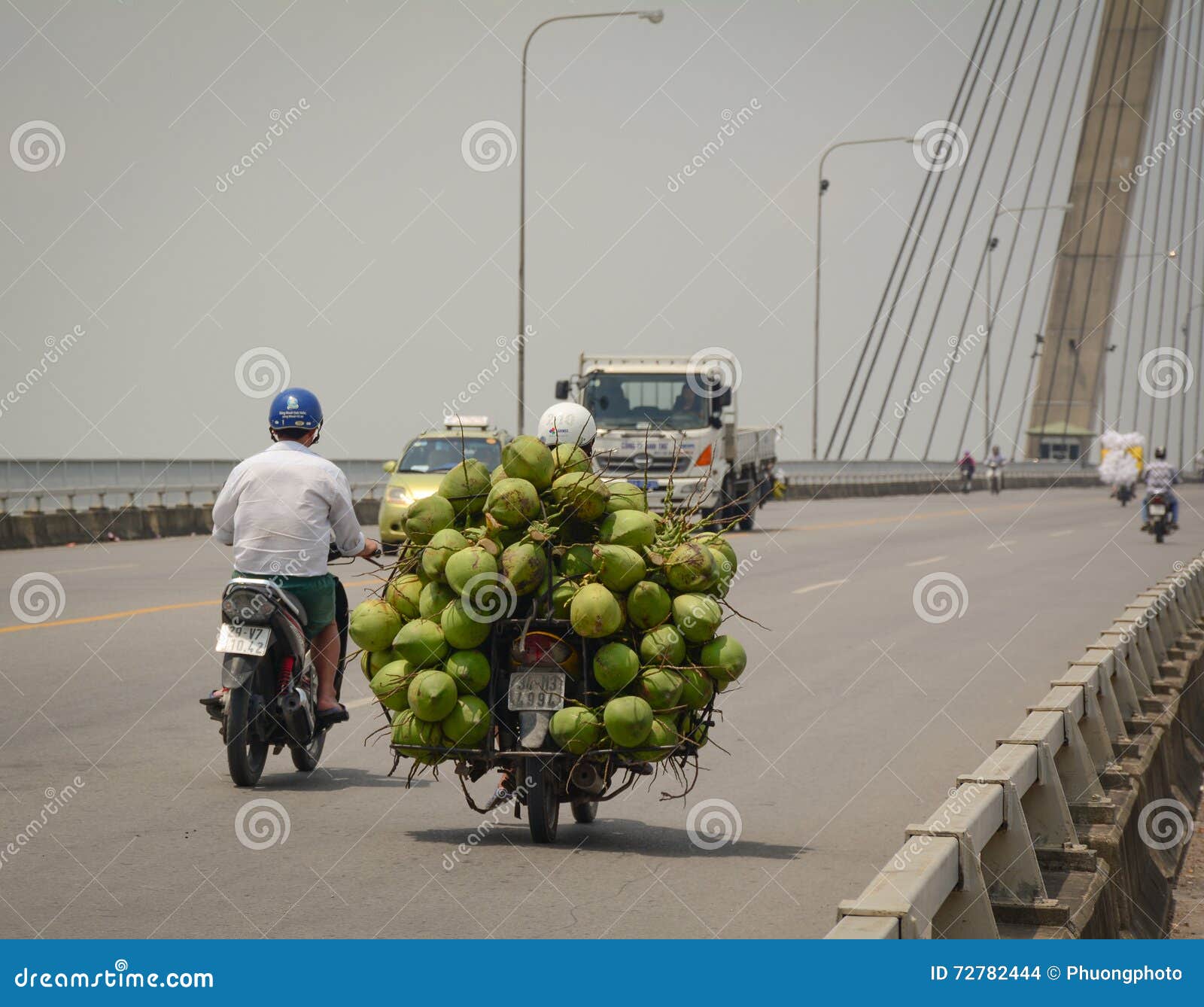 A Man Loading Coconut on Binh Bridge Editorial Stock Image - Image of ...