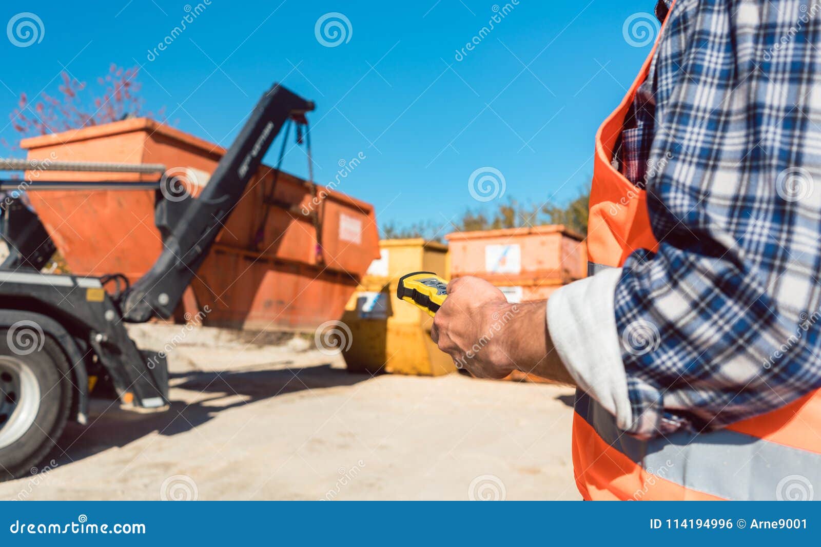 Man Loading Of Construction Debris Container On Truck Stock Photography ...
