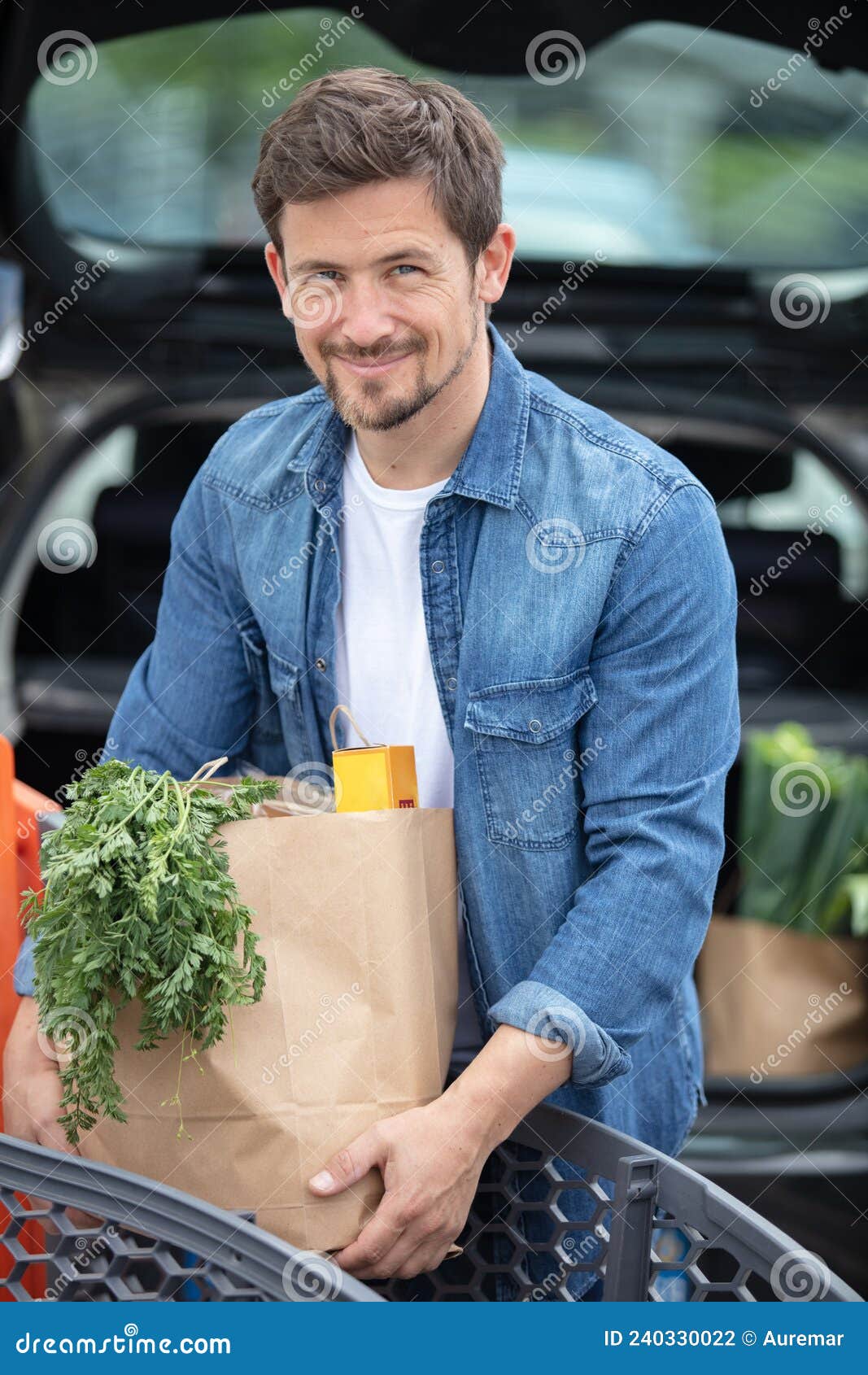 Man Loading Groceries into Car Stock Photo - Image of looking, life ...