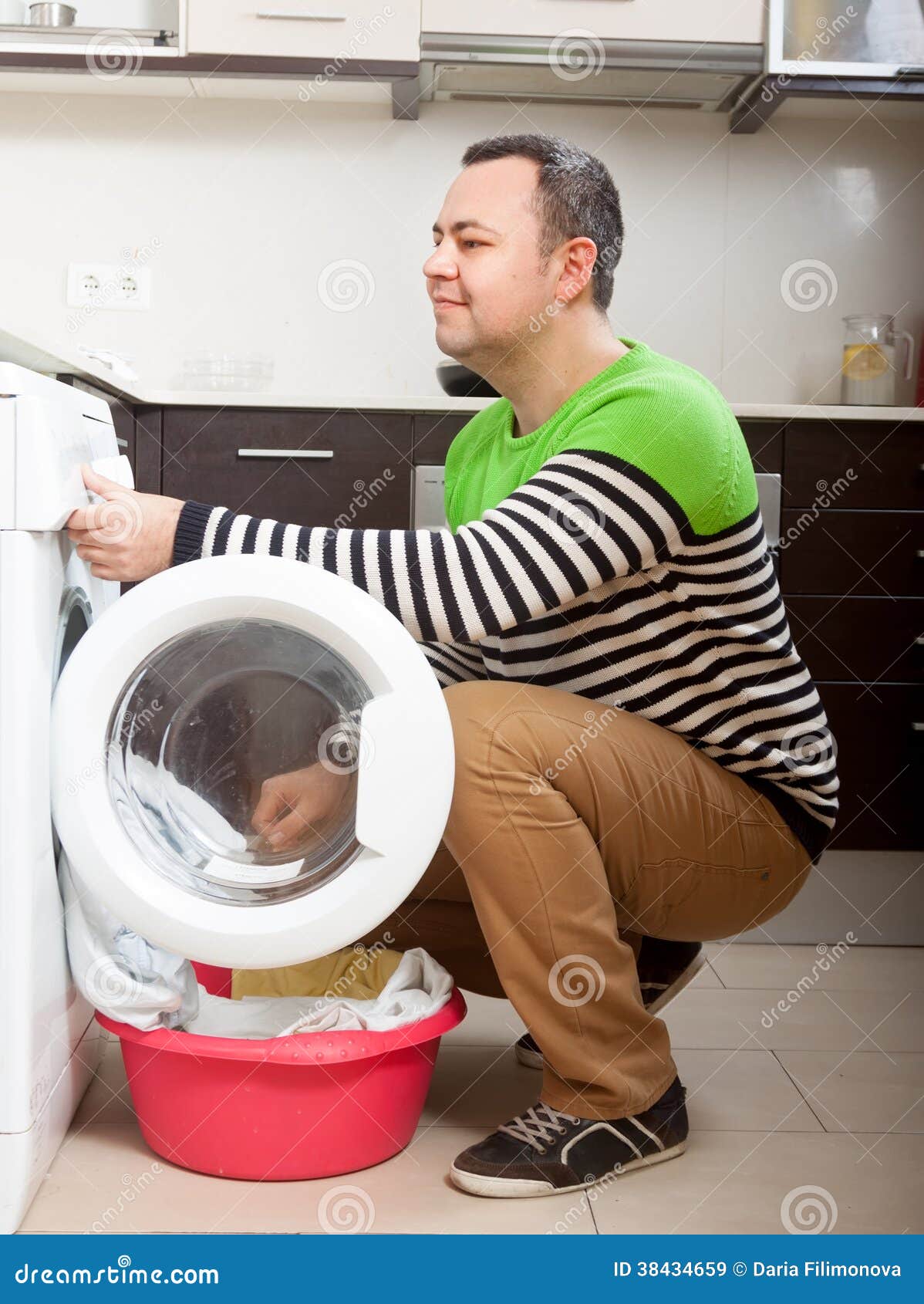 Man Loading Washing Machine Stock Image - Image of household, male ...