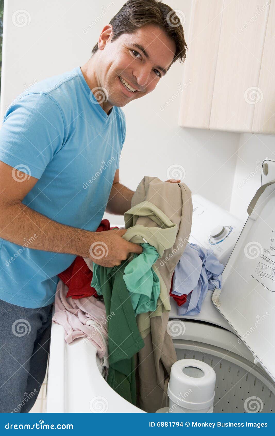 Man Loading Washing Machine Stock Photo - Image of standing, happy: 6881794