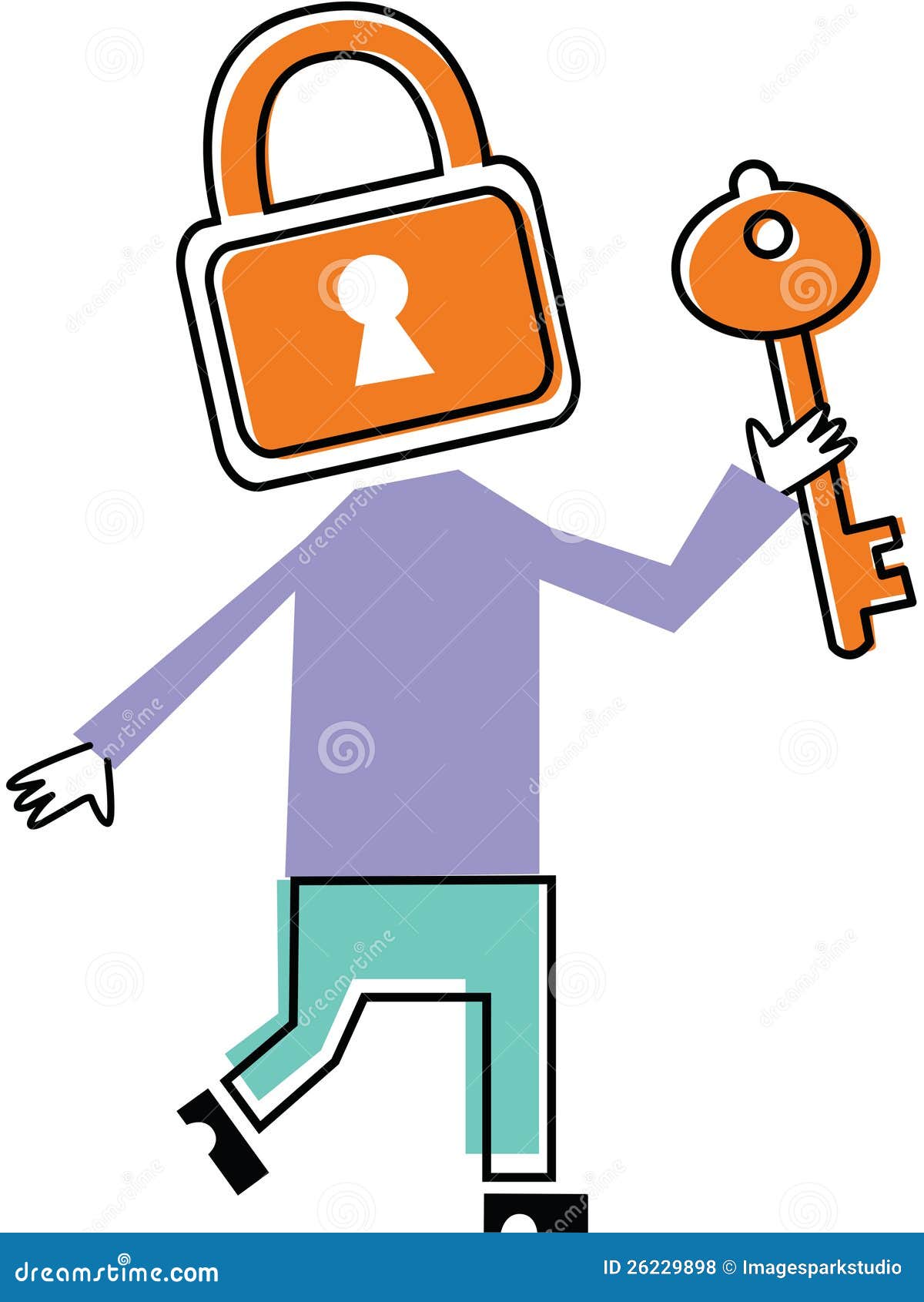 Man with Lock for Head Holding Key Stock Illustration - Illustration of ...