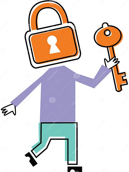 Man with Lock for Head Holding Key Stock Illustration - Illustration of ...