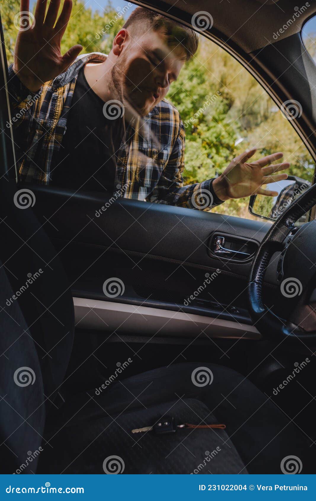 Man Locked Car and Forget Keys Inside Stock Photo - Image of closed ...