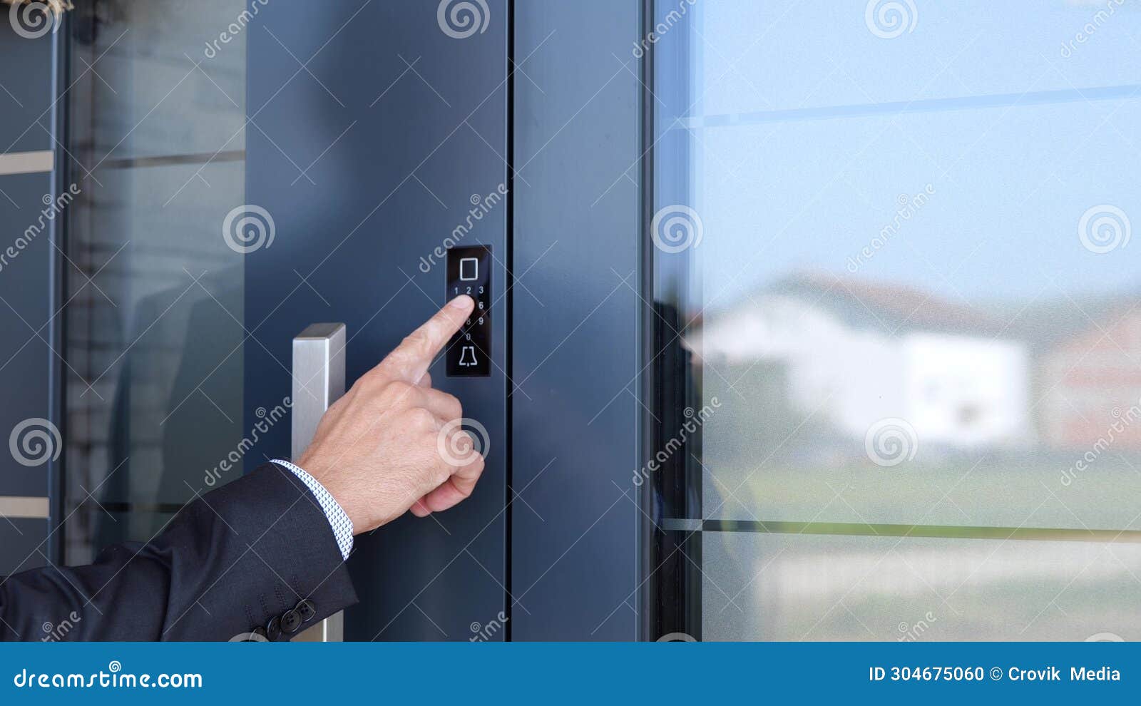 Man Locking Main Door with Password before Leaving Smart Home. Stock ...