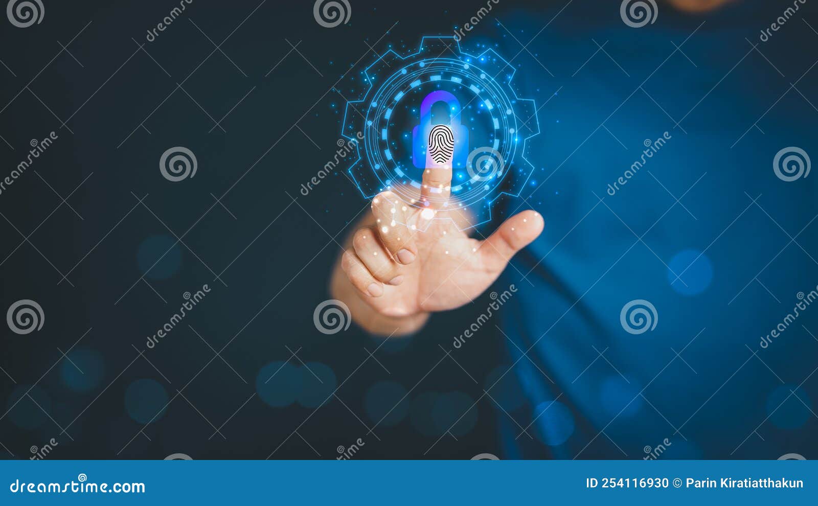 Man Login with Fingerprint Scanning Technology. Security Concepts and ...