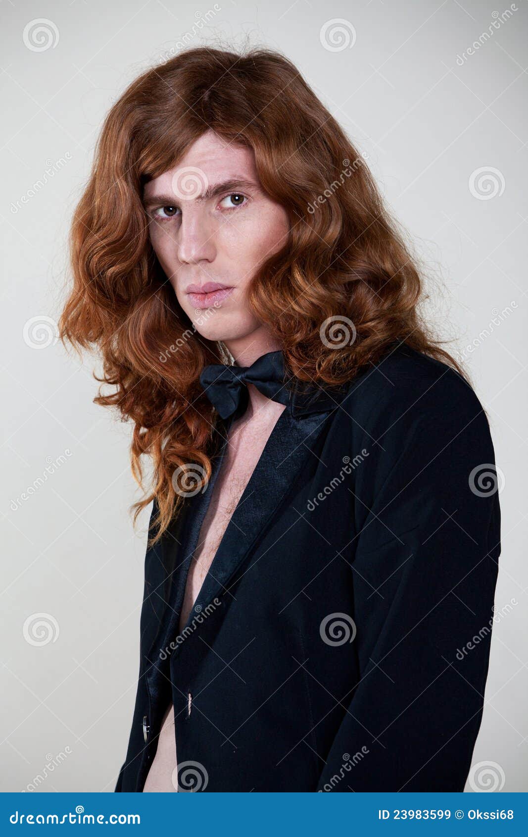 Man with the Long, Auburn Hair Stock Image - Image of suit, studio ...